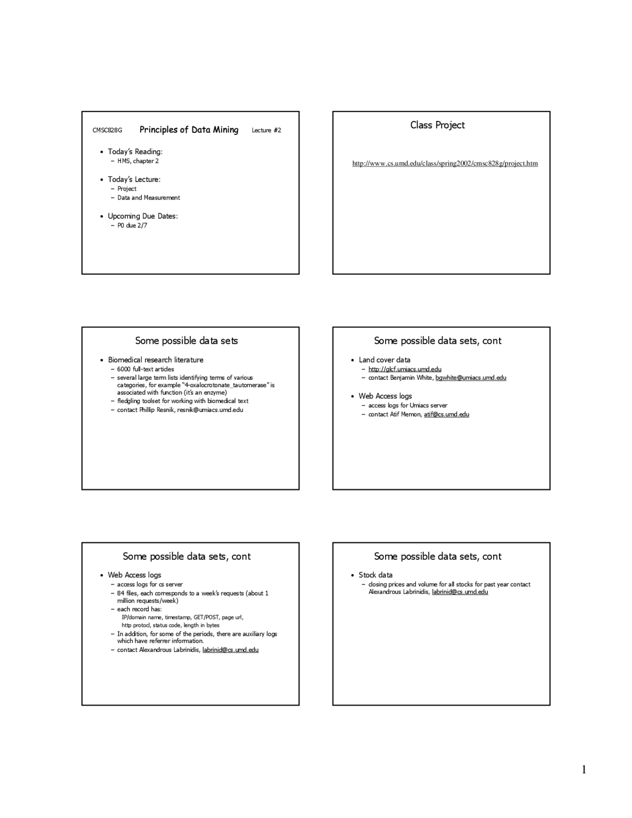 Principle Of Data Mining Advance Topics Information Process Slides Cmsc 828g Docsity