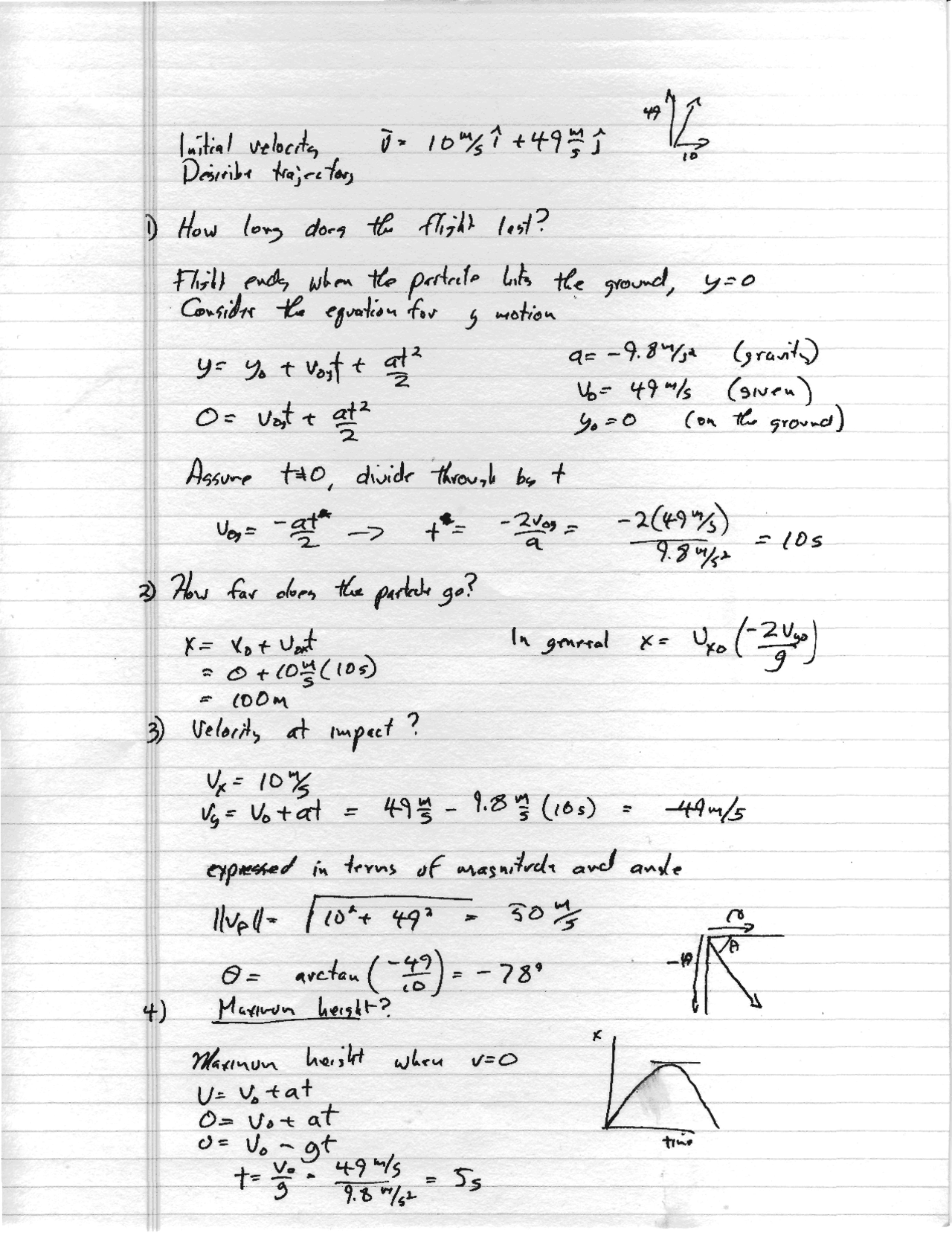 Initial Velocity Describe the Projection - Handwritten Notes | PHYS 141 ...