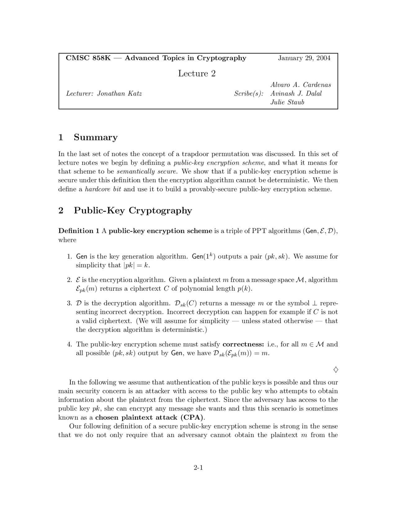Public Key Cryptography In Computation Theorem Cmsc 858k Docsity