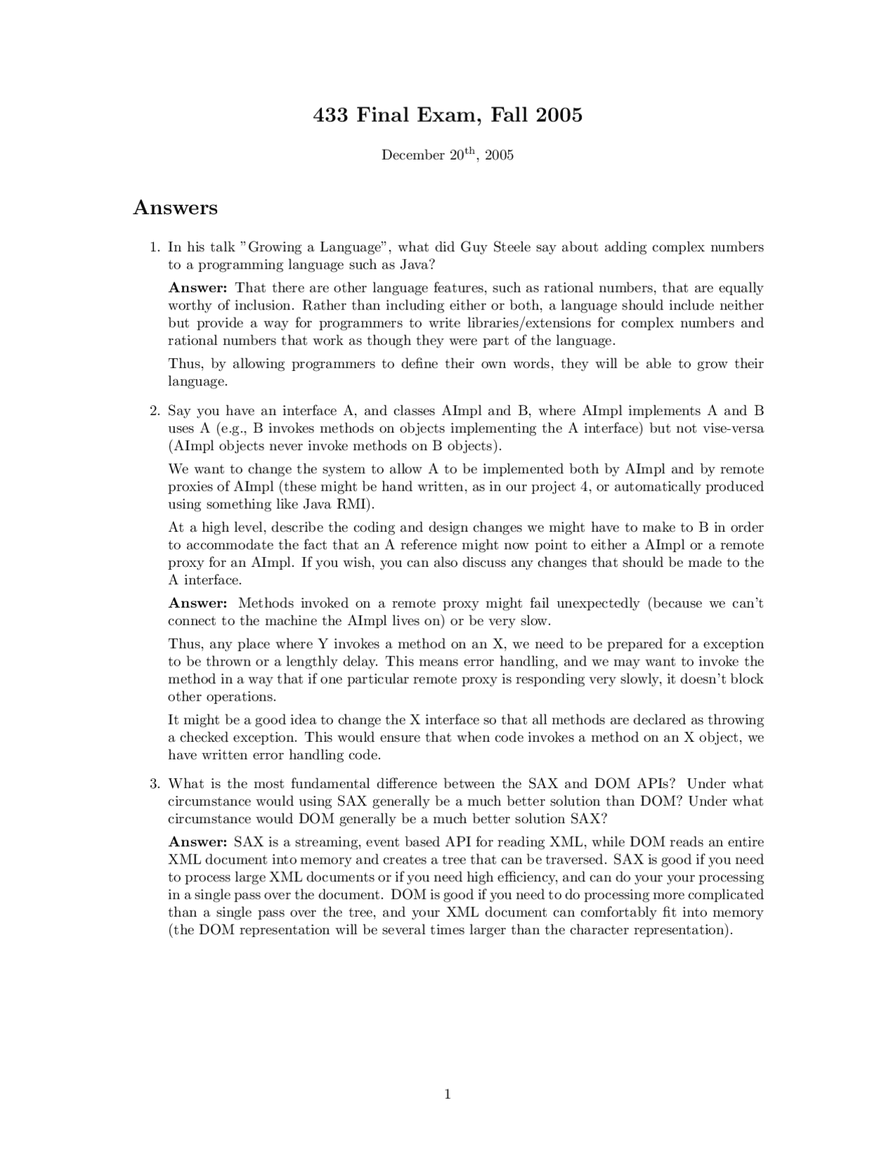 Programming Language Technologies And Paradigms Final Exam Cmsc 433 0160