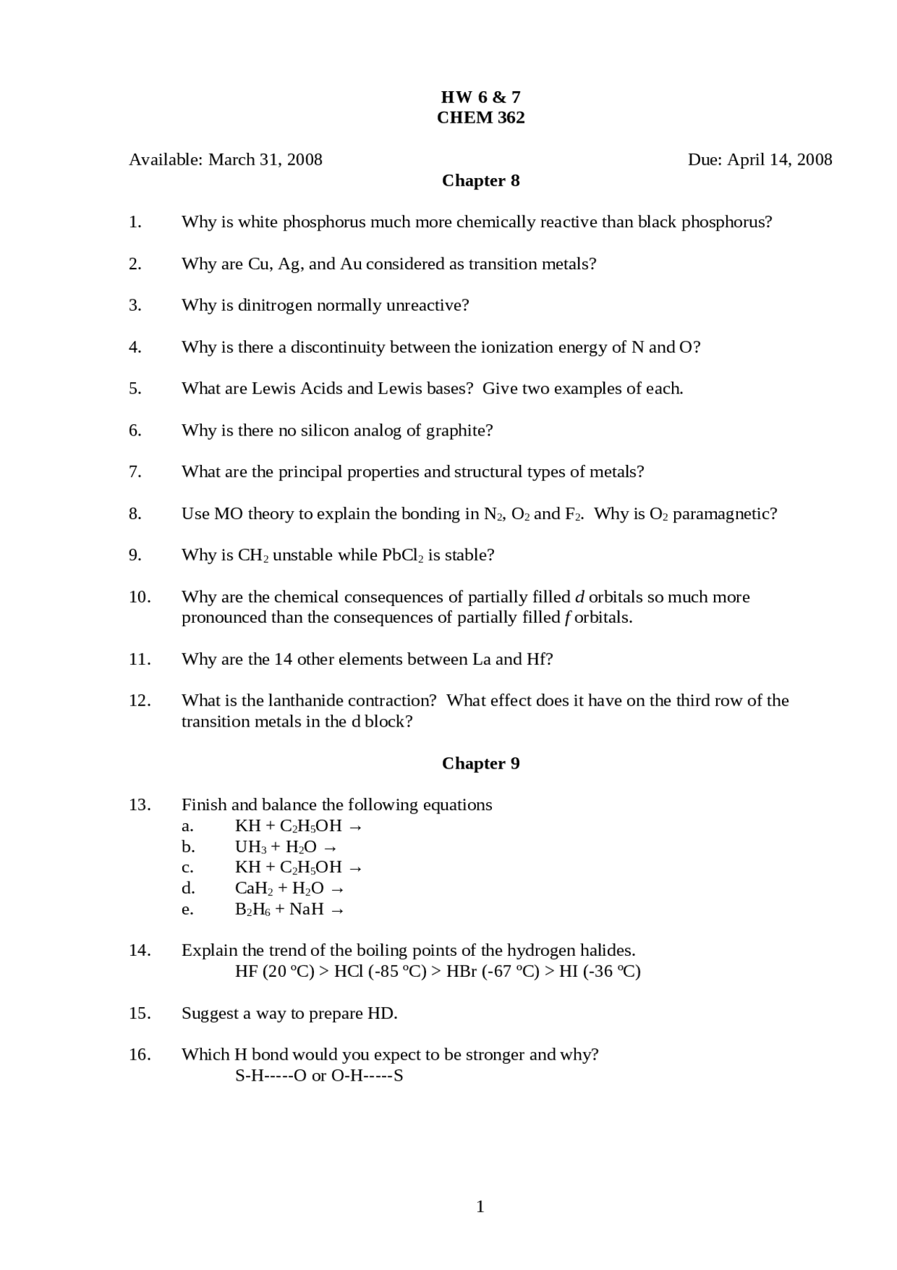 Short Questions Of Introduction To Inorganic Chemistry Assignment