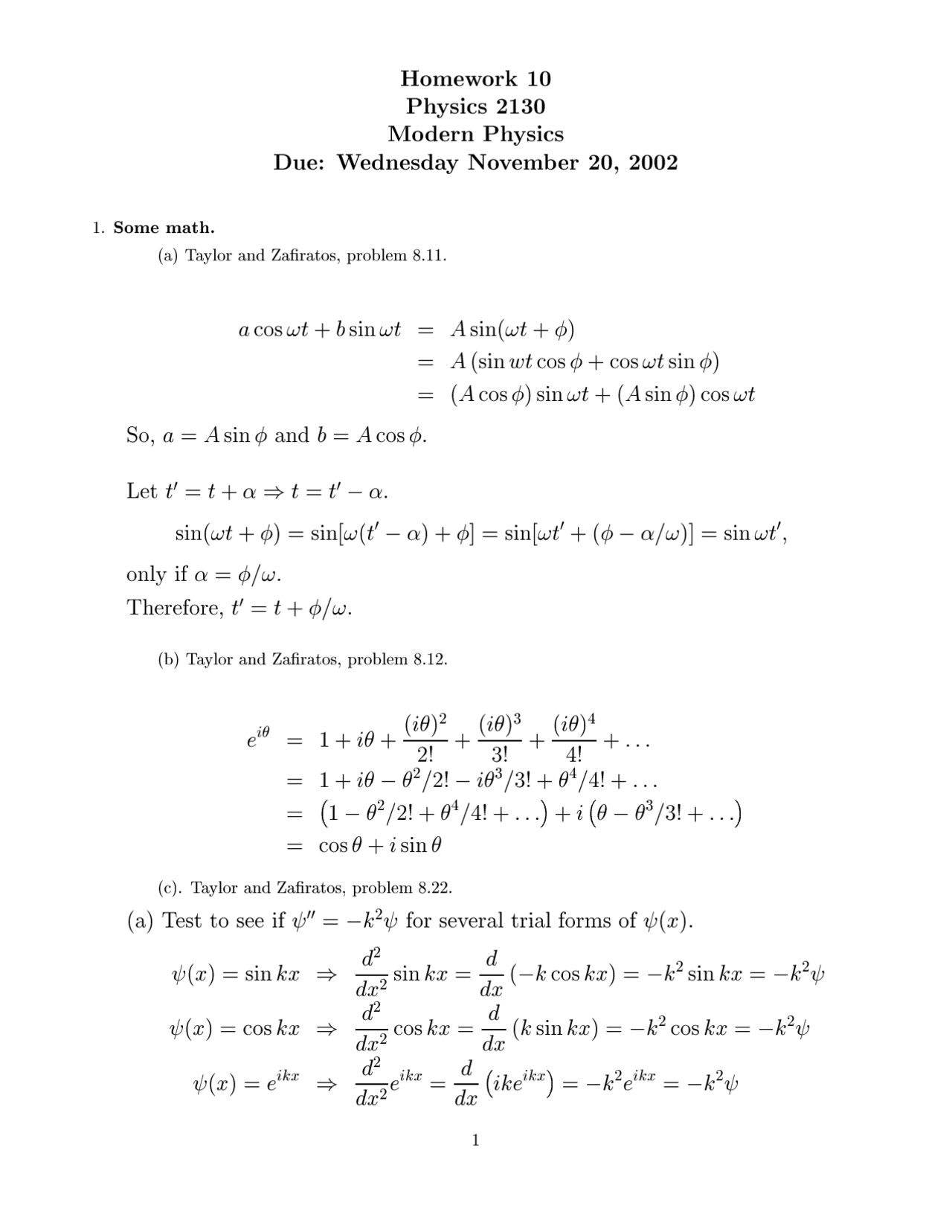 Homework 10 With Answer Key General Physics Iii Phys 2130 Docsity