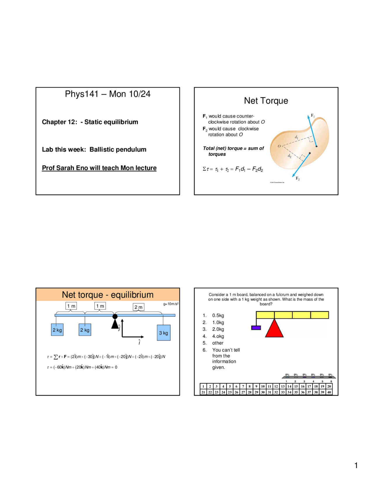 Net Torque Principles Physics Slides Phys 141 Docsity