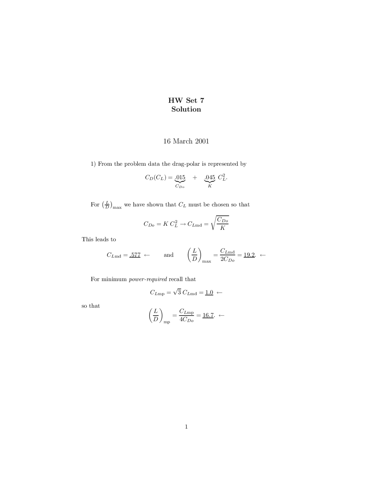 Homework Set 7 Solutions Aircraft Performance Aoe 3104 Docsity