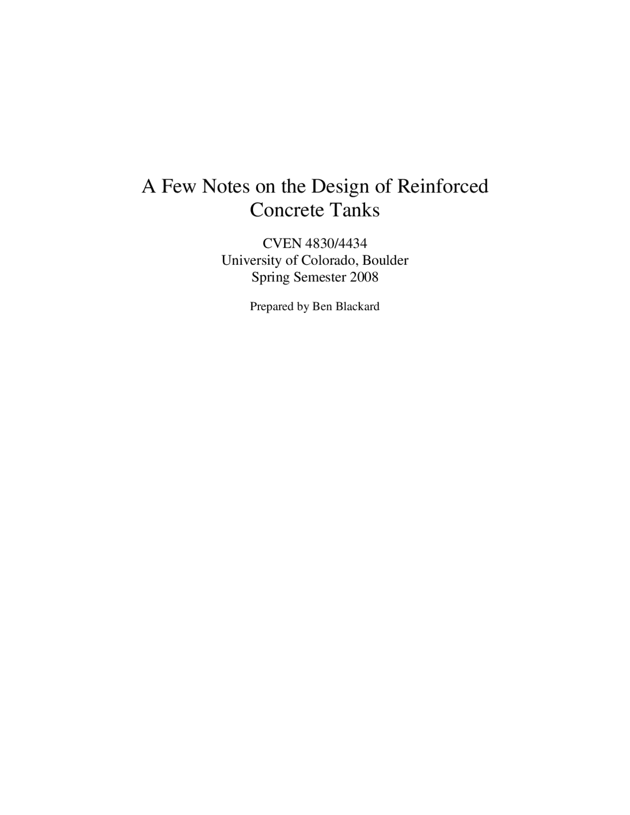A Few Notes On The Design Of Reinforced Concrete Tanks Cven 4830