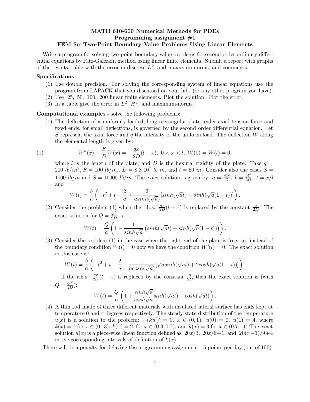 Fem For Two Point Boundary Value Problems Using Linear Elements Math 610 Docsity