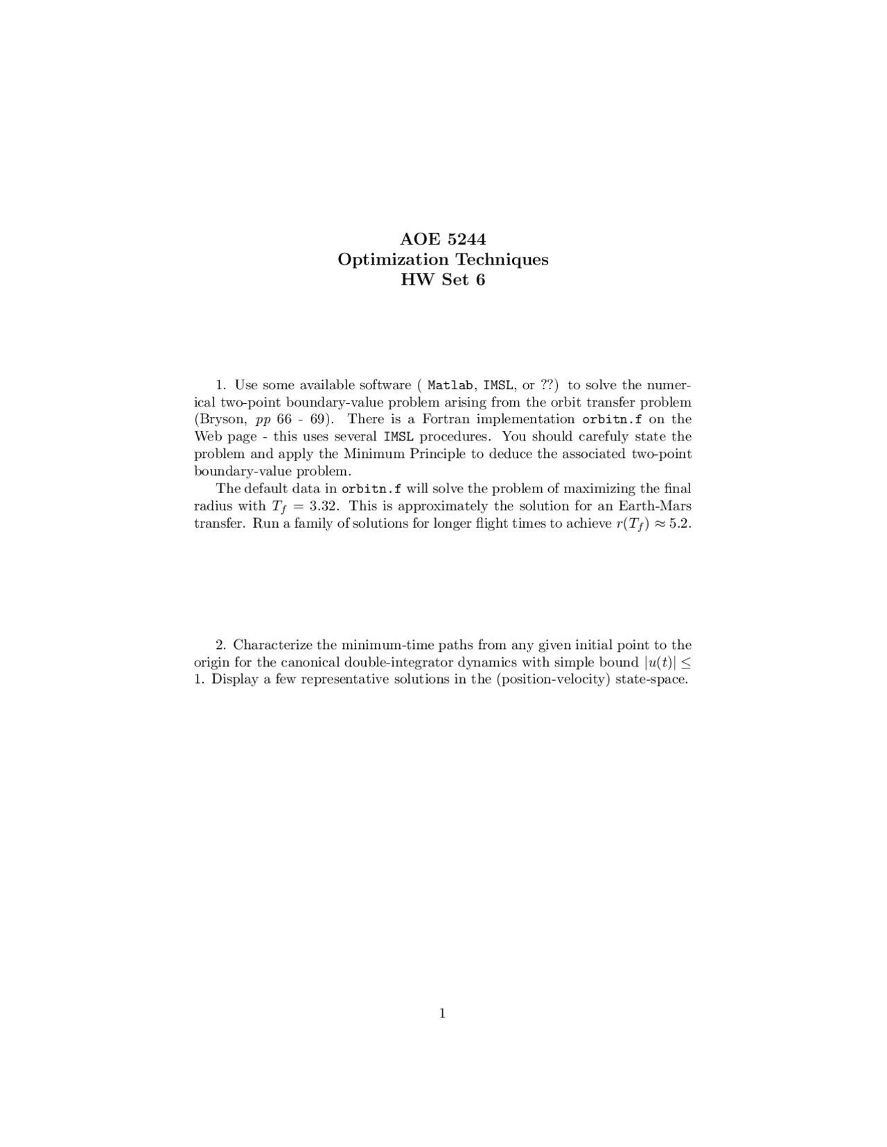 Assignment Set 6 Optimization Techniques Aoe 5244 Docsity