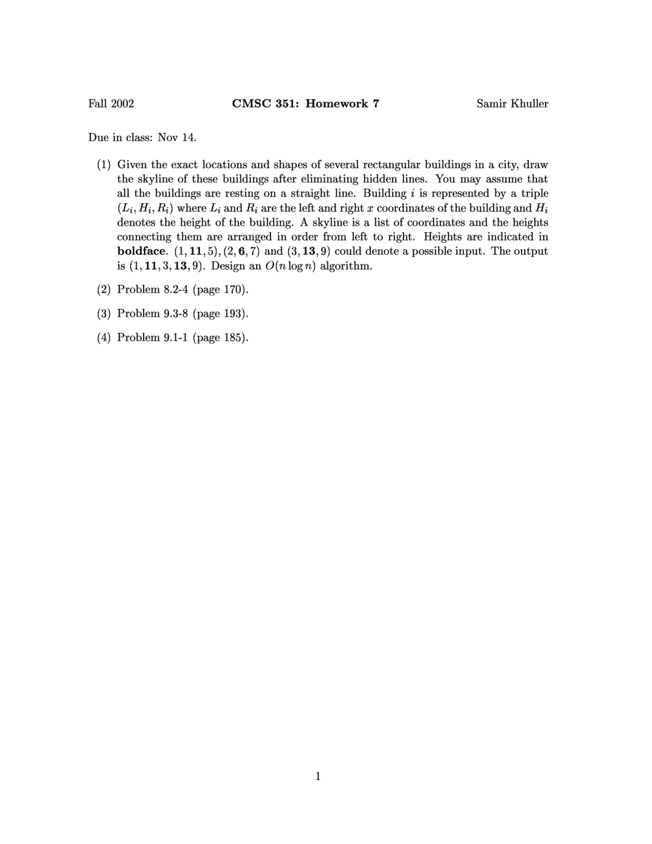 Homework 7 For Algorithms Fall 2002 Cmsc 351 Docsity 4545
