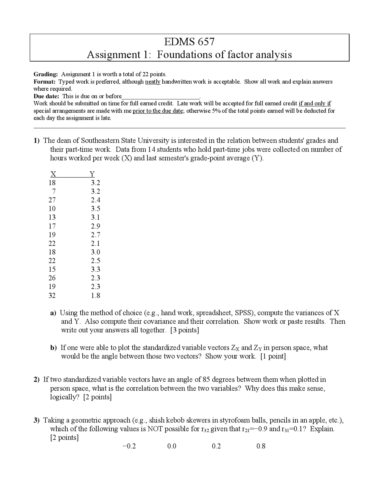 Assignment 1 For Foundations Of Factor Analysis Edms 657 Docsity