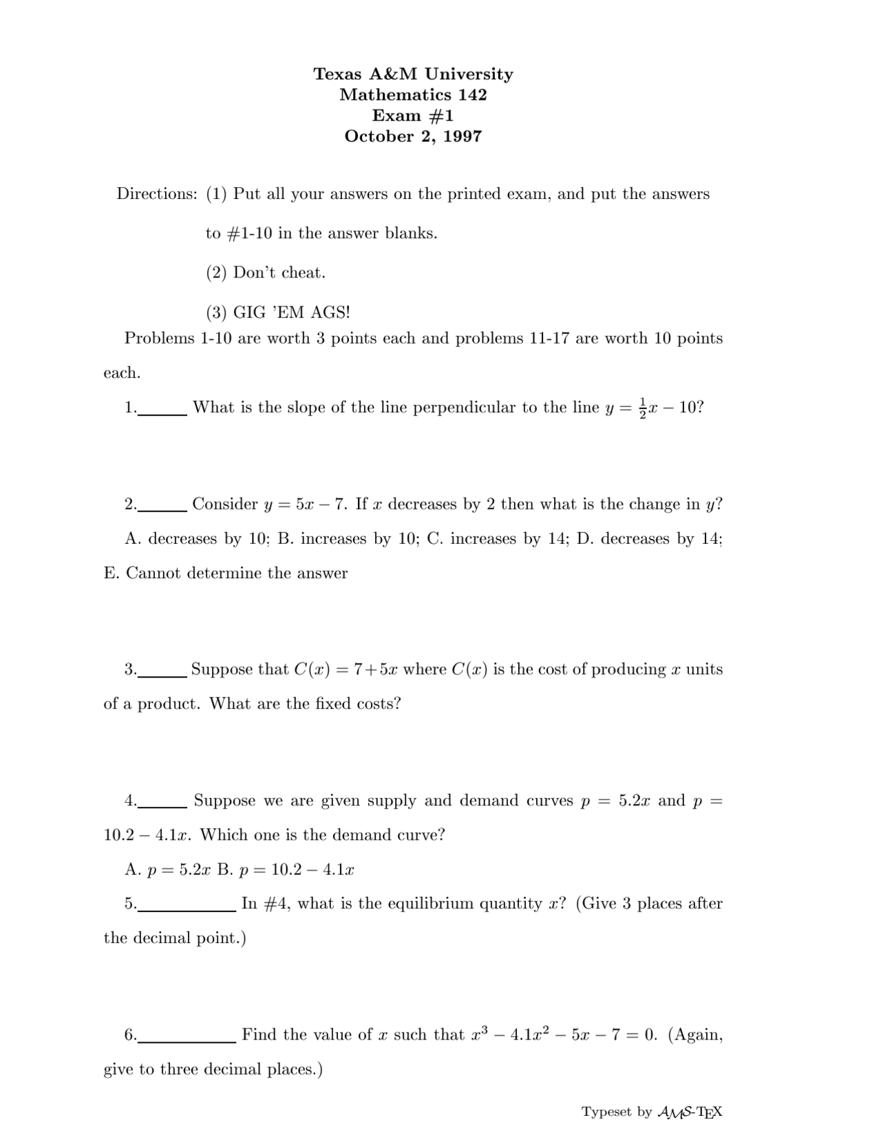 Exam 1 Questions Business Mathematics Ii Math 142 Docsity