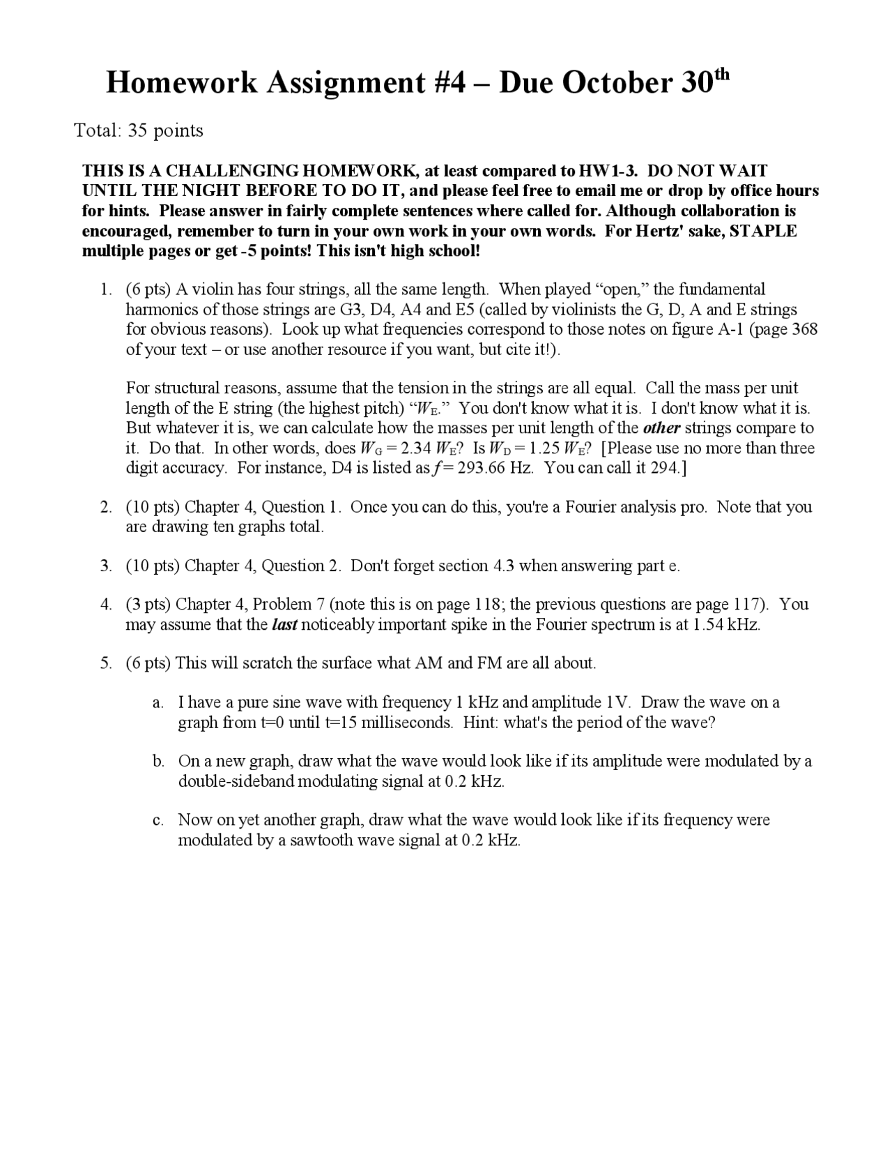 5 Questions In Assignment 4 Physics Of Music Phys 102 Docsity