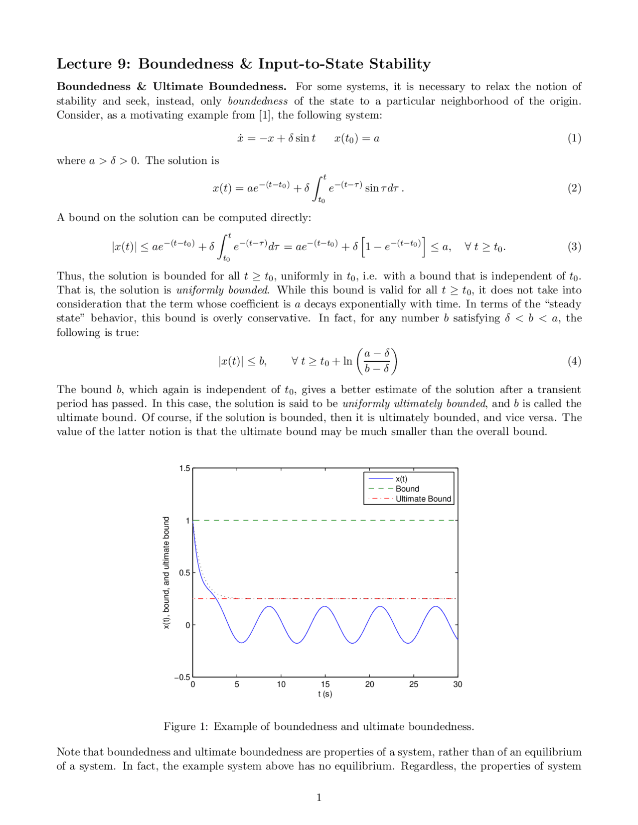 Lecture 9: Boundedness and Input-to-State Stability | AOE 5344 - Docsity