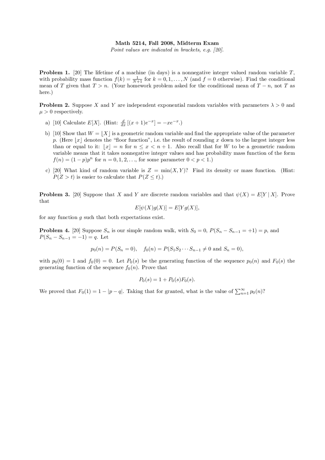 Unsolved Questions For Midterm Specialized Topics In Analysis Math 5214 Docsity