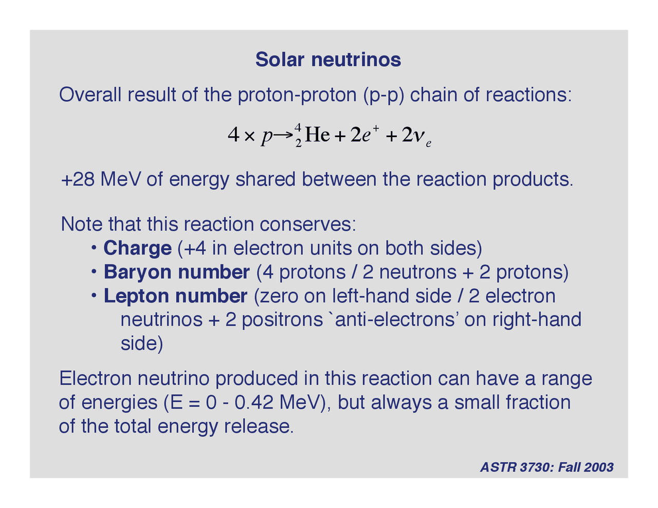 Solar Neutrinos - Astrophysics 1-Stellar and Interstellar, Slides | ASTR 3730 - Docsity
