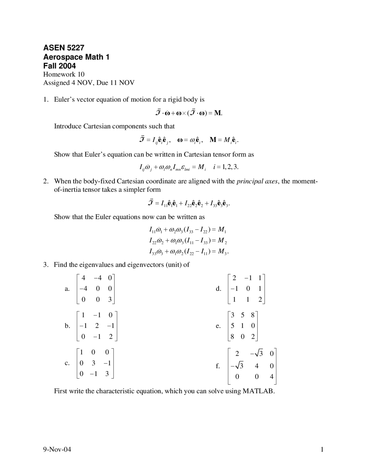 Mathematics For Aerospace Engineering Sciences 1 Homework 10 Asen