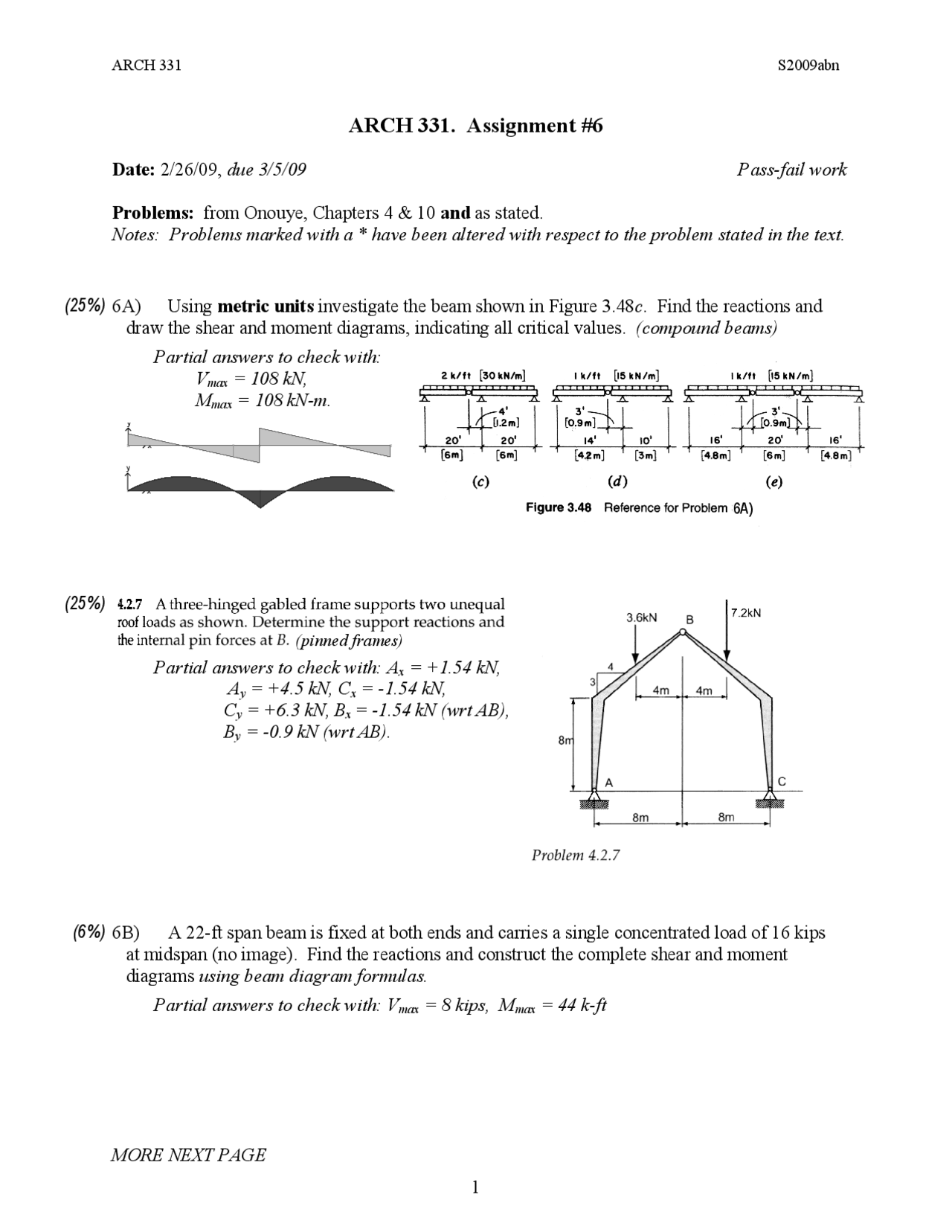 Solved Assignment 6 Architectural Structures Arch 331 Docsity