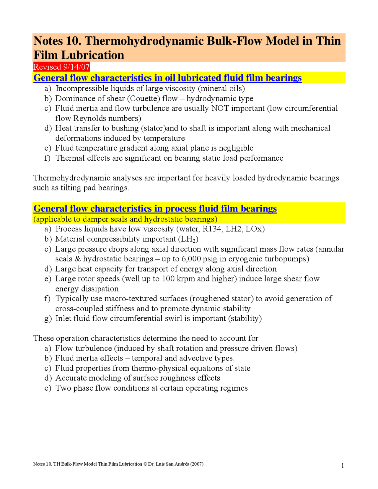 Thermodynamic Bulk-Flow Model in Thin Film Lubrication | MEEN 626 - Docsity