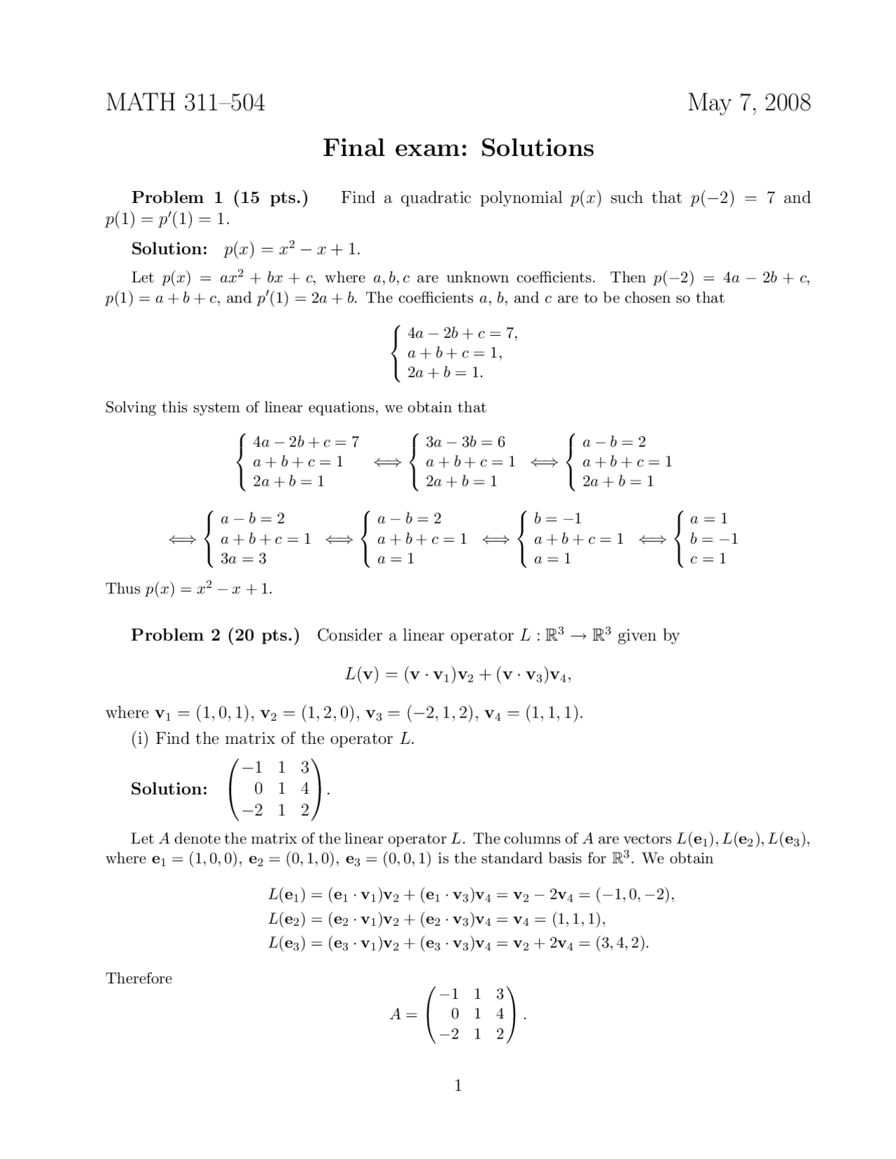 7 Problems With Solution Of Applied Mathematics I Final Exam Math