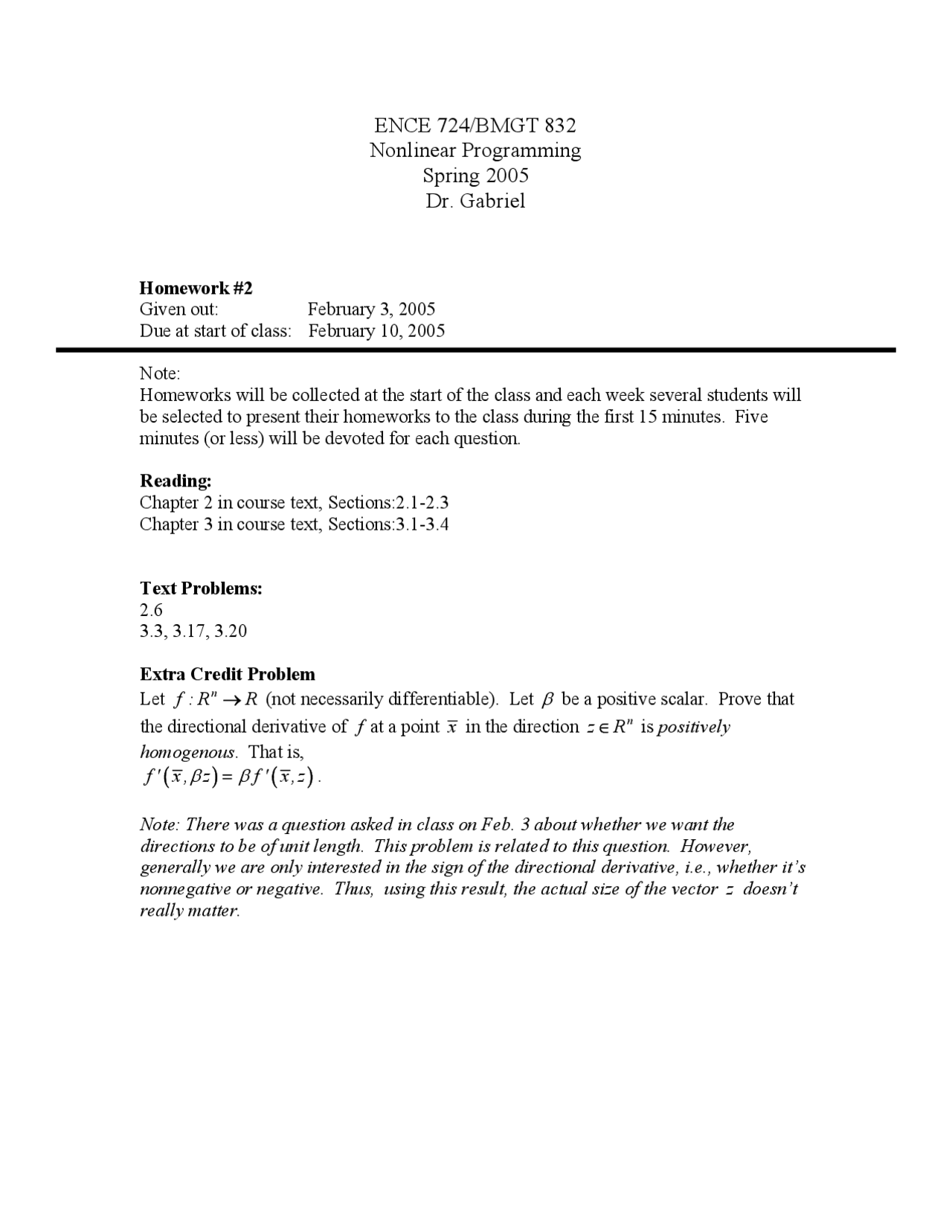 Nonlinear Programming Homework 2: Proving Homogeneity of Directional Derivative - Prof. St ...