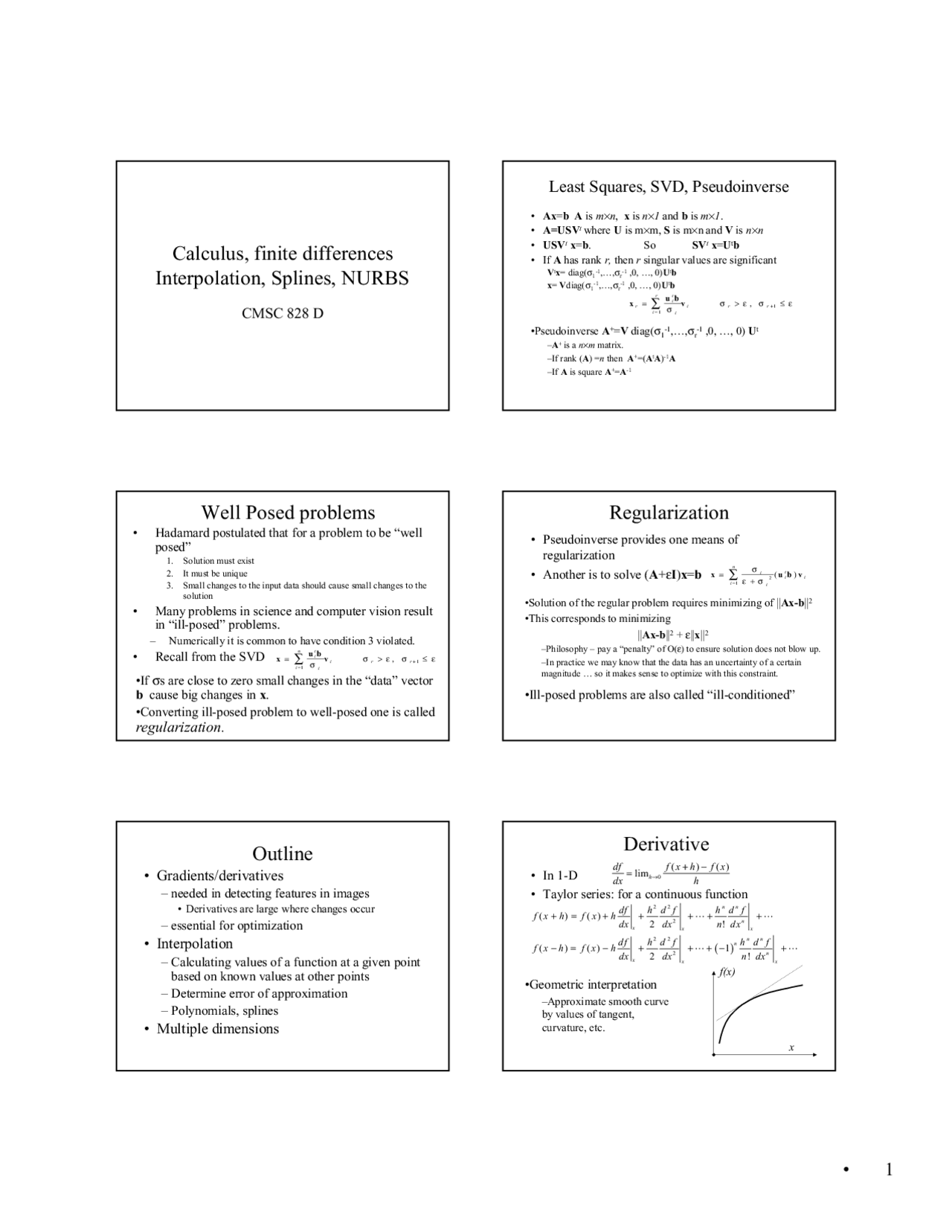 Lecture Slides On Derivatives And Finite Differences Cmsc 828 Docsity