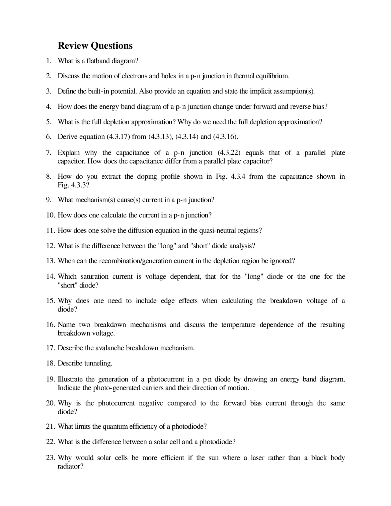 Exam Review Questions for Semiconductor Devices | ECEN 3320 - Docsity