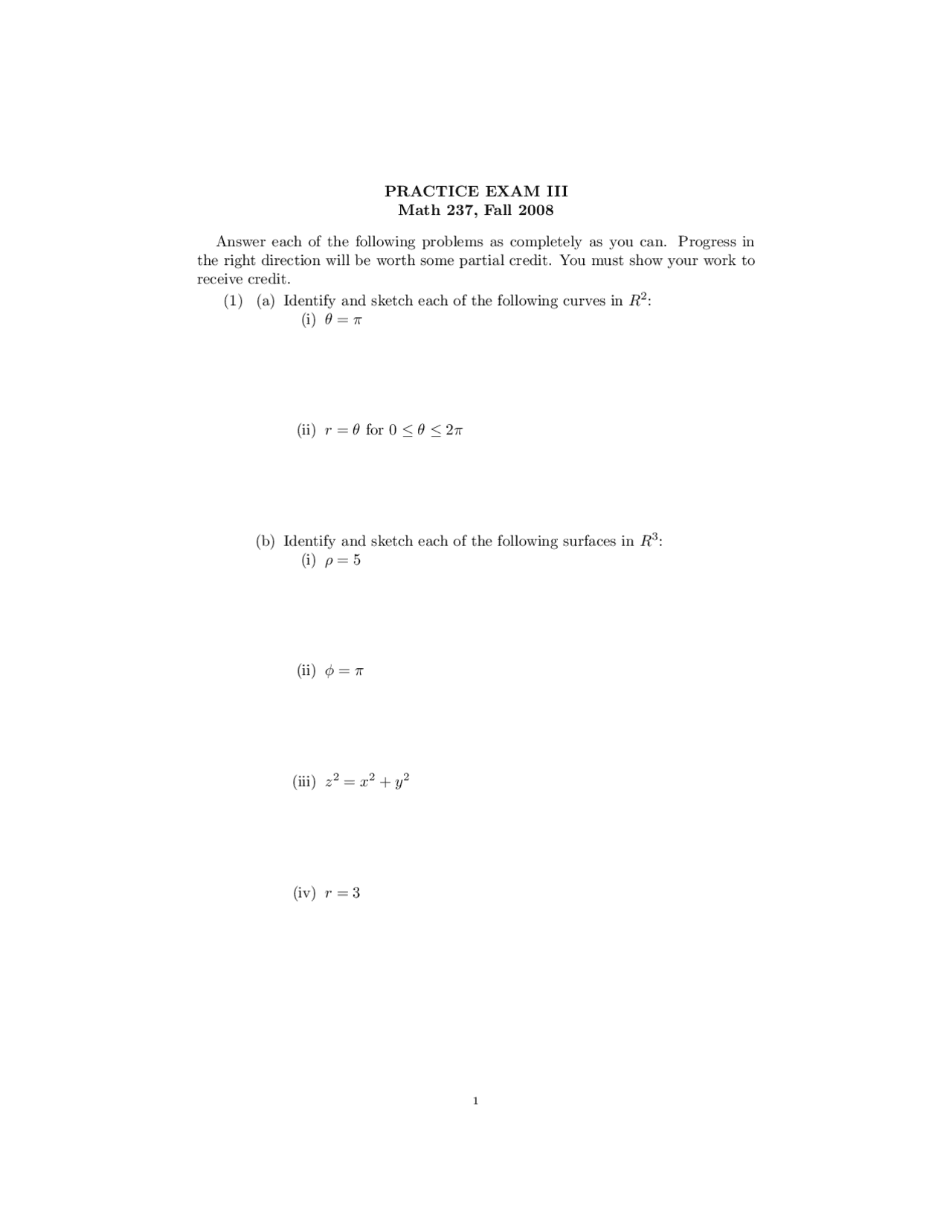 Practice Exam 3 Fall 2008 - Calculus III | MATH 237 | Exams Advanced ...