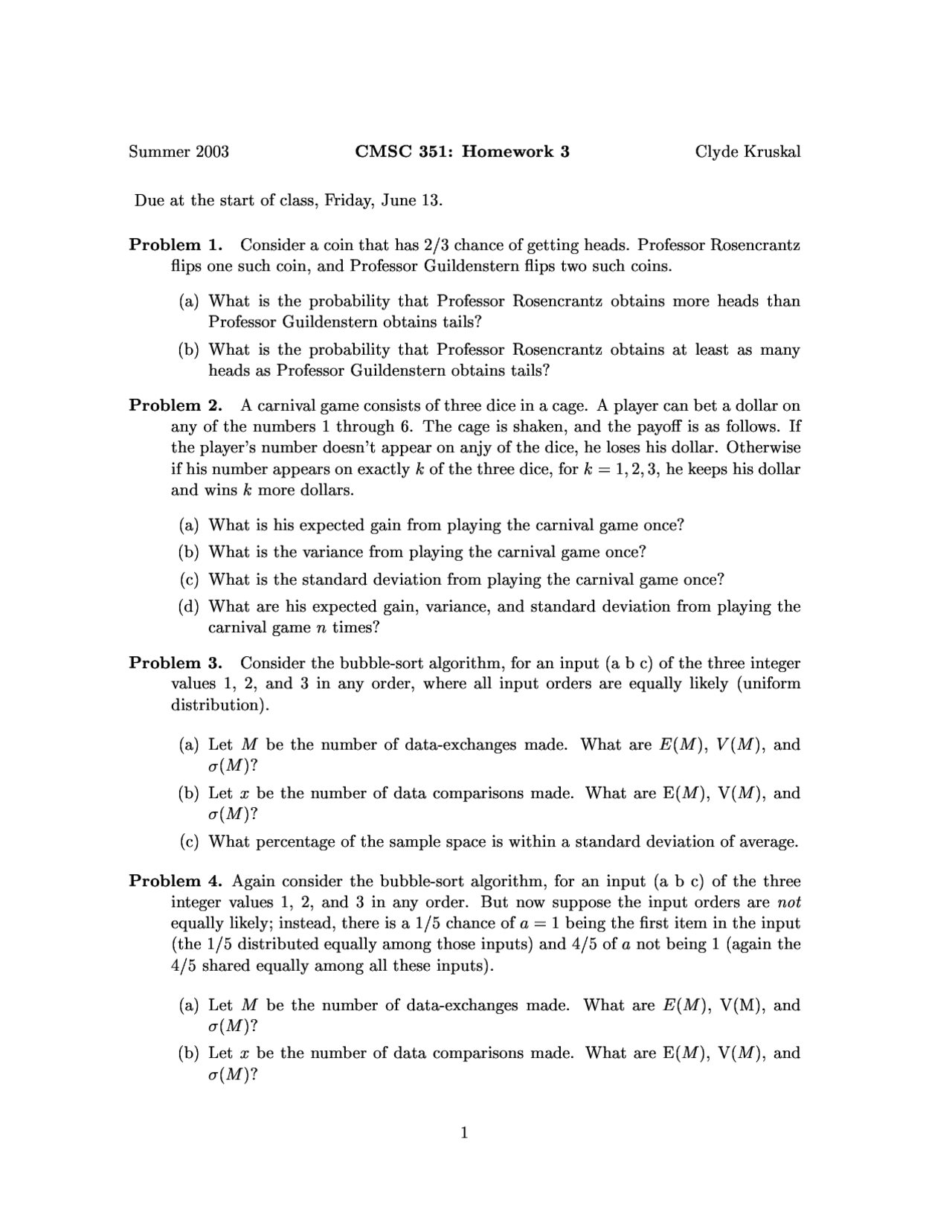 Homework 3 Algorithms Summer 2003 Cmsc 351 Docsity