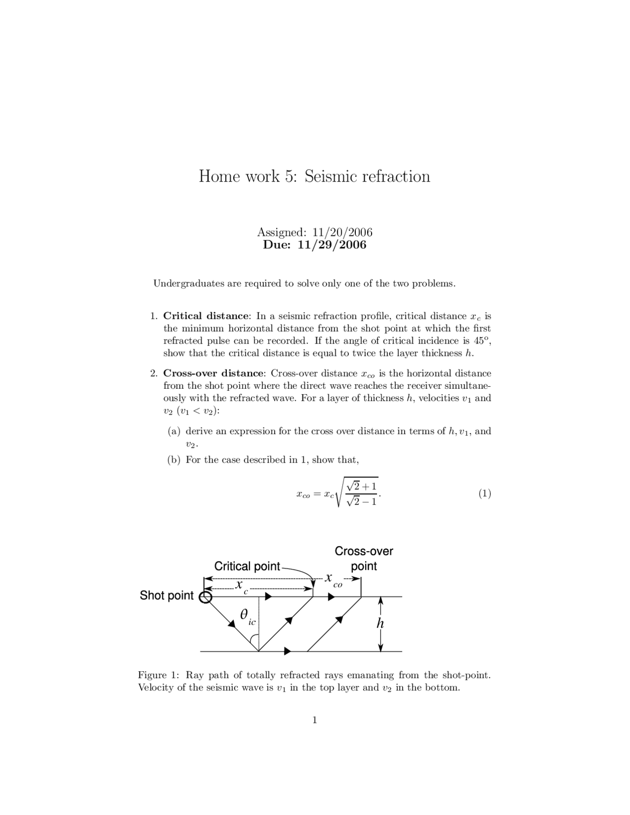 Assignment 5 For Seismic Reflection Geophysics Geol 446 Docsity