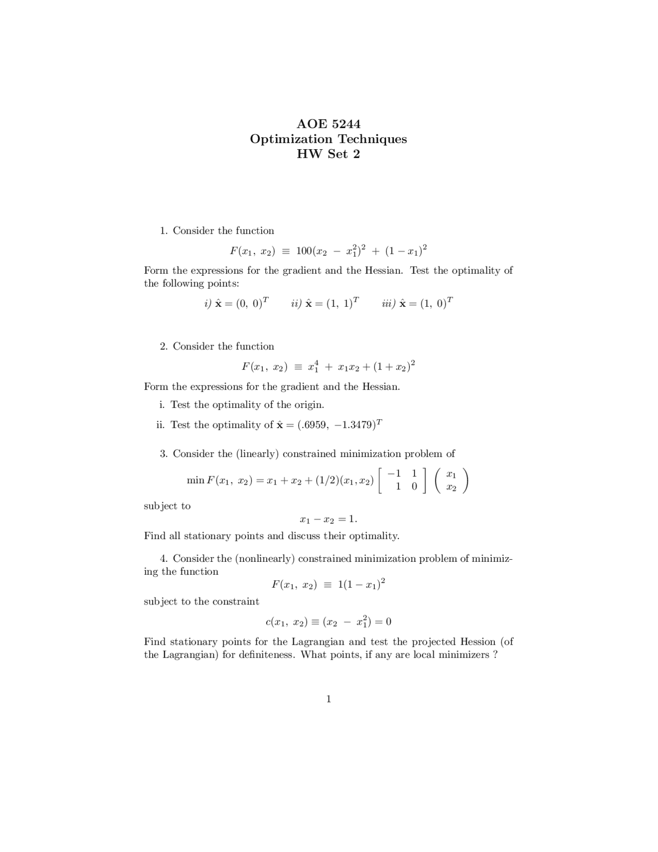 Optimization Techniques Practice Assignment 2 Aoe 5244 Docsity