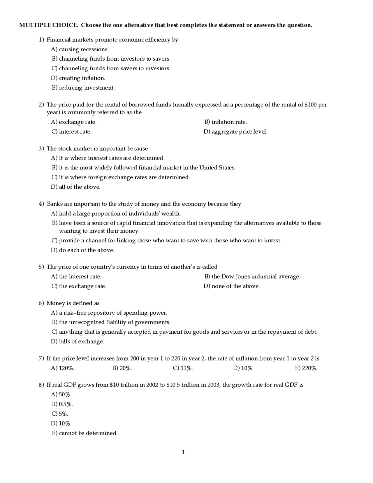 Midterm Exam With Answer Key Money And Banking Econ 330 Docsity