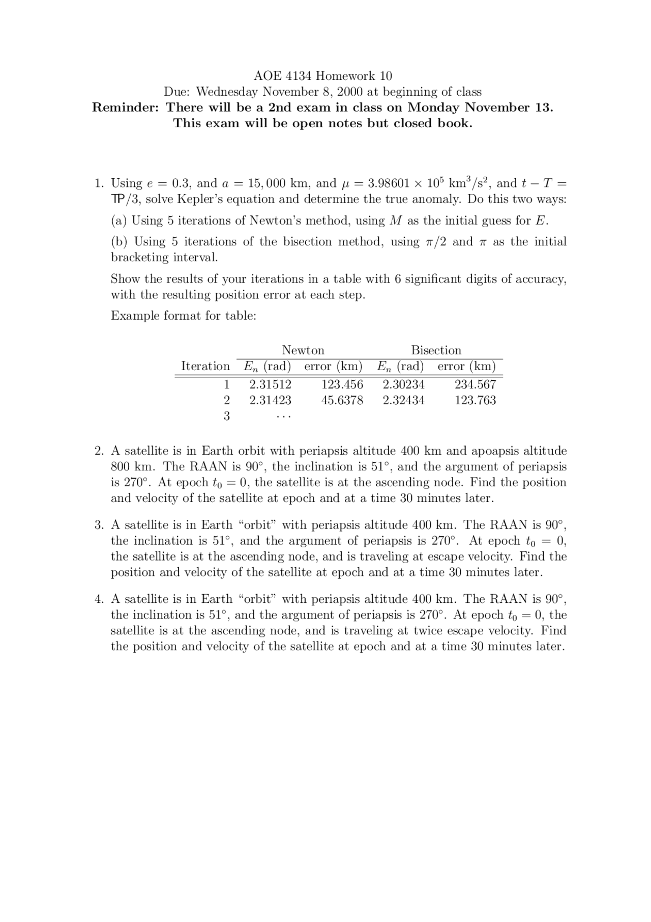 Astromechanics - Homework 1 with 4 Questions | AOE 4134 | Assignments ...