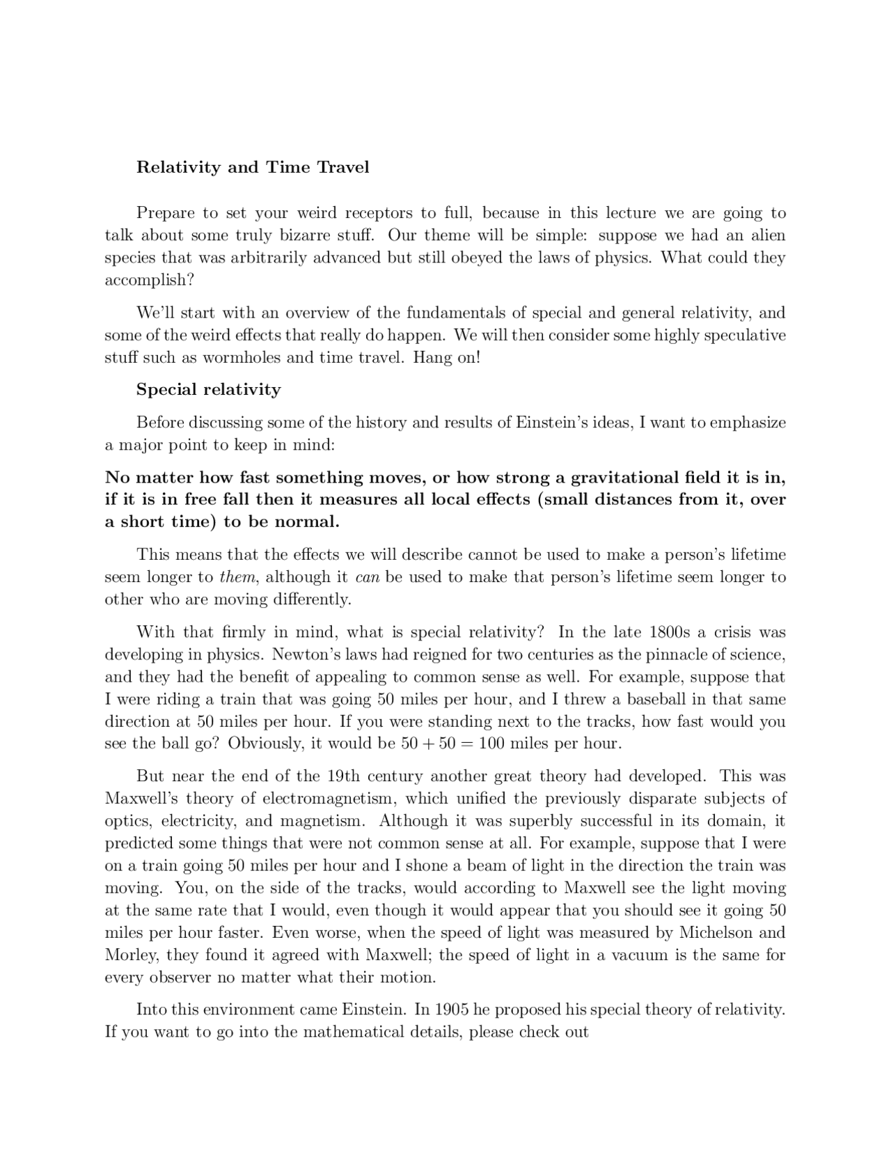 Spatial Relativity And Time Travel Life In Universe Astr 380 Docsity