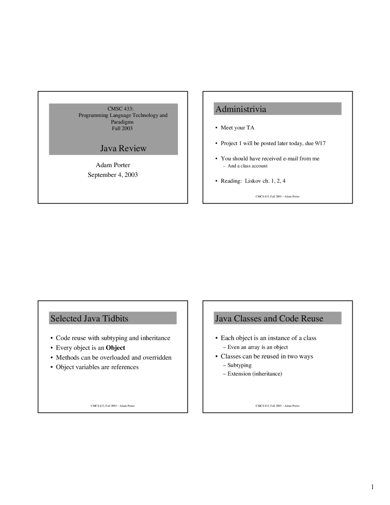 Lecture Slides On Java Review Programming Language Technologies And 8955