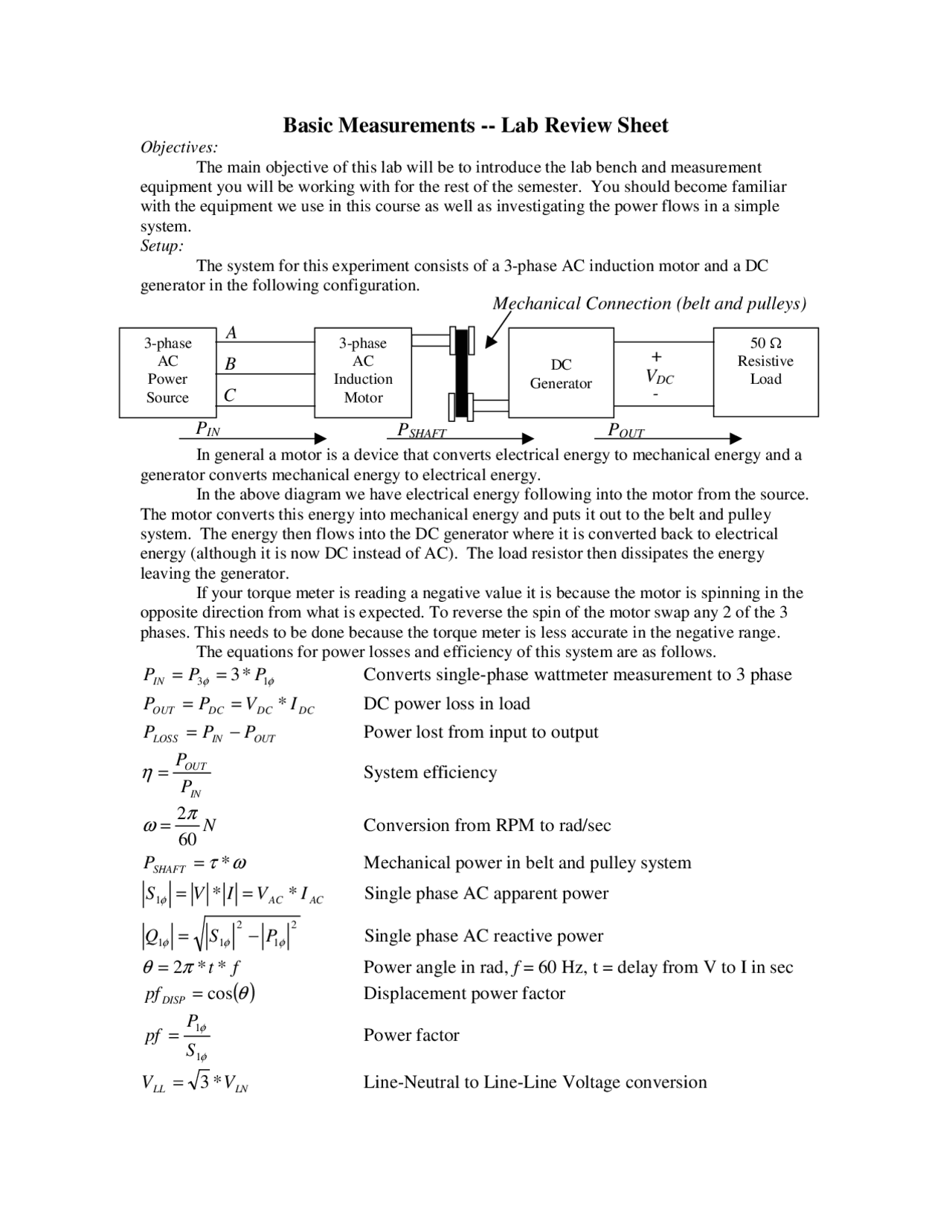 Lab Review Sheet For Basic Measurements Ece 3354 Docsity
