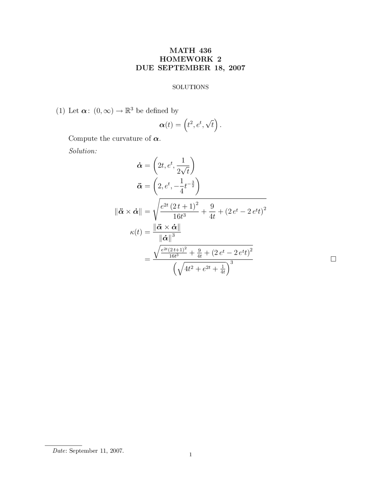 5 Solved Problems On The Differential Geometry L Assignment 2 Math