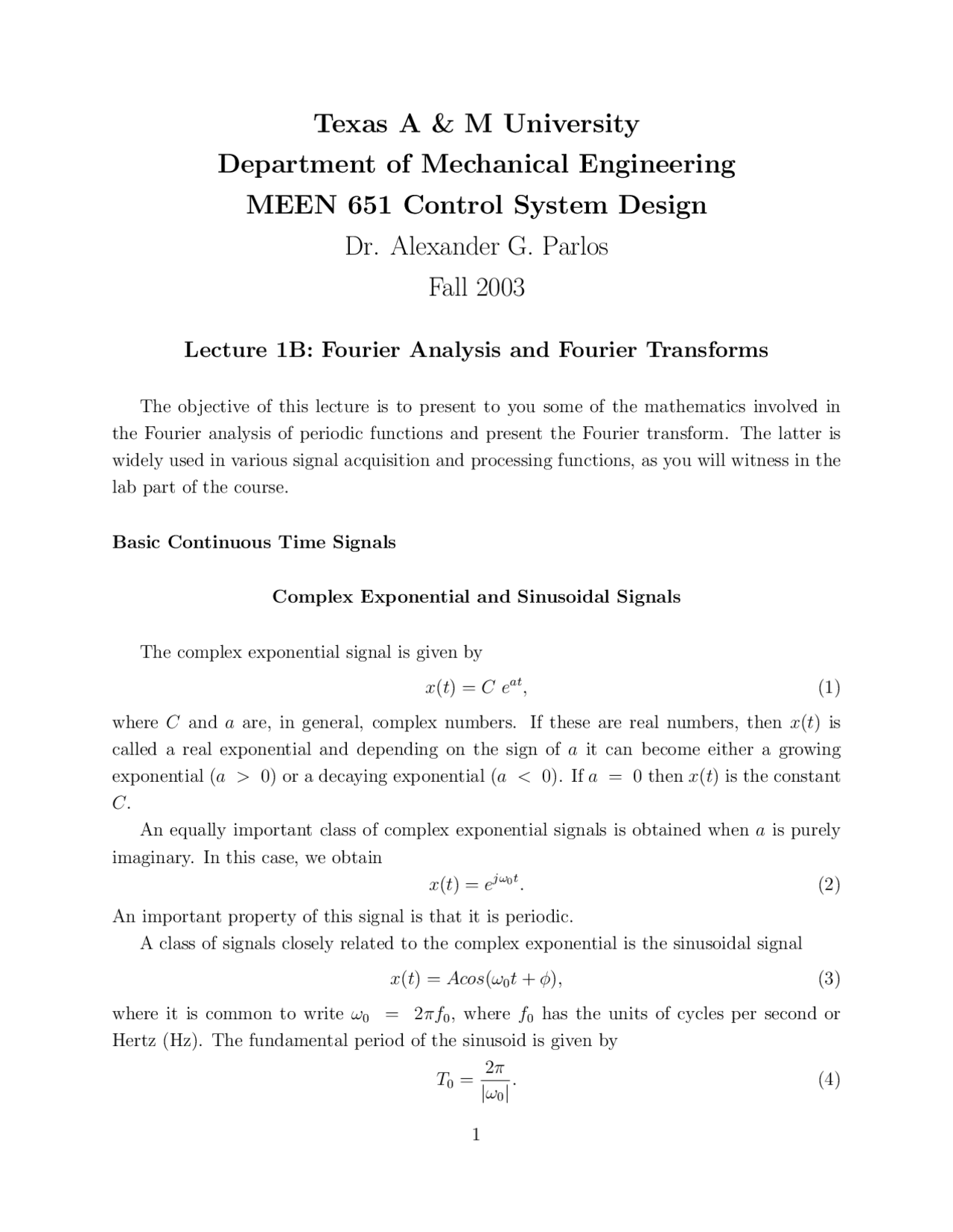 Fourier Analysis And Fourier Transforms Control System Design Meen