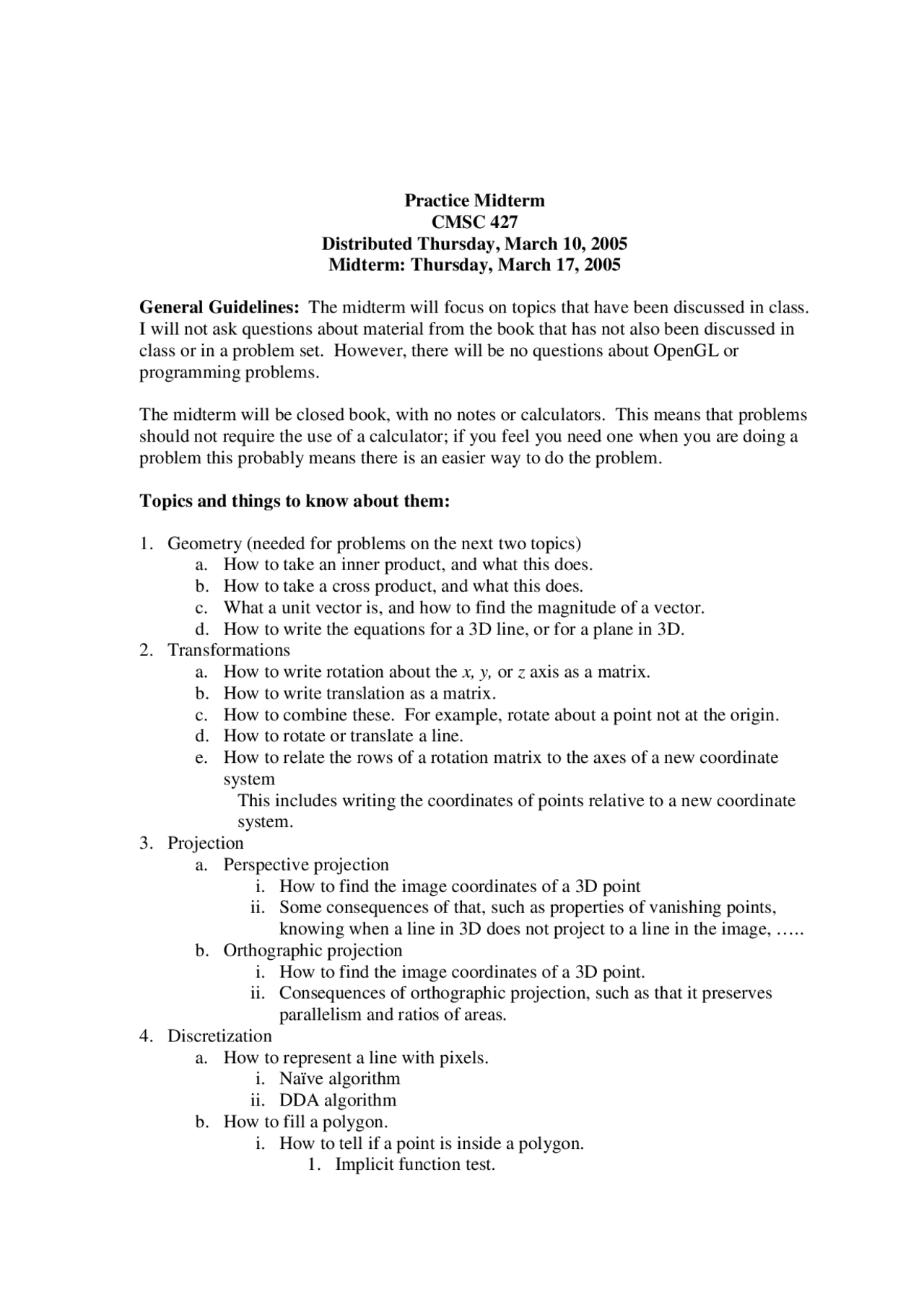 Geometry Transformation Projections Computer Graphics Cmsc 427 Docsity