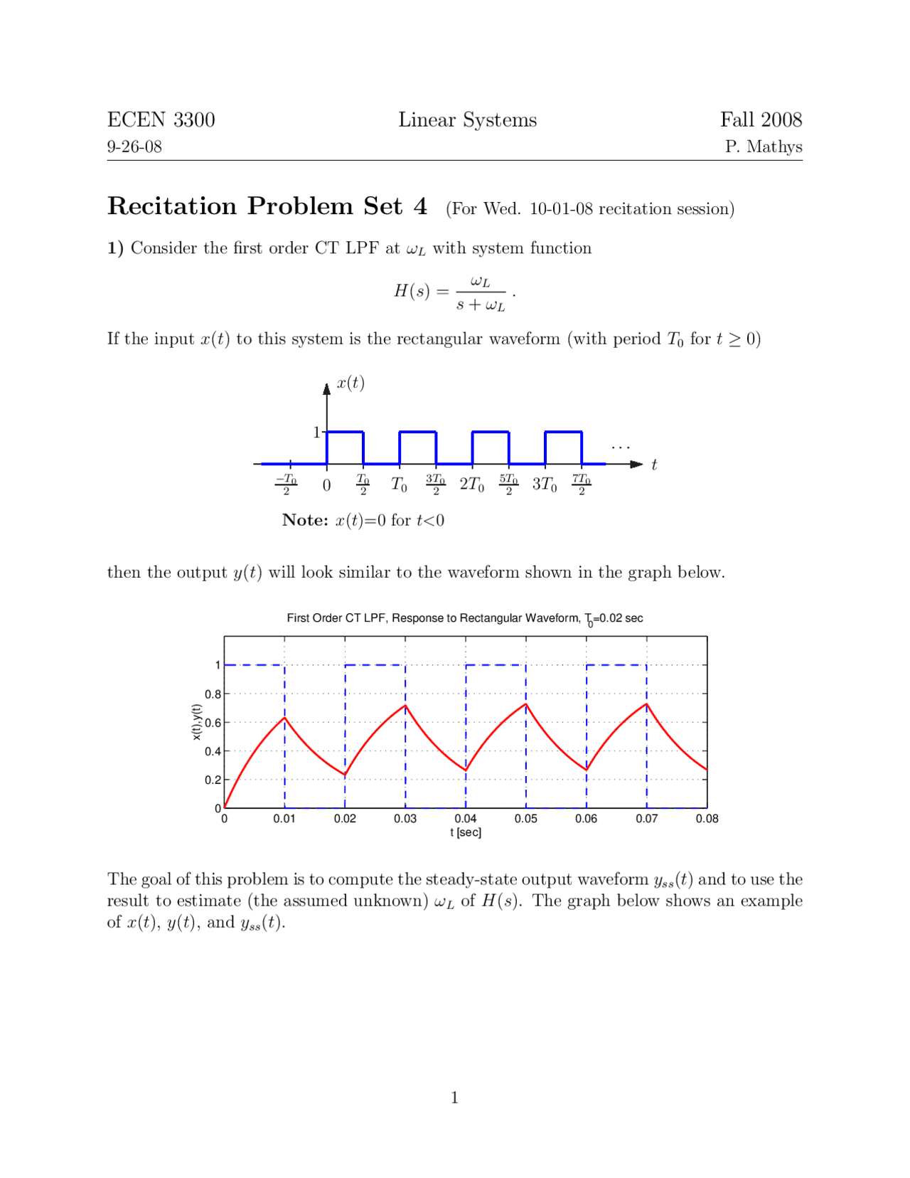 Problem Set Four For Linear System Ecen 3300 Docsity