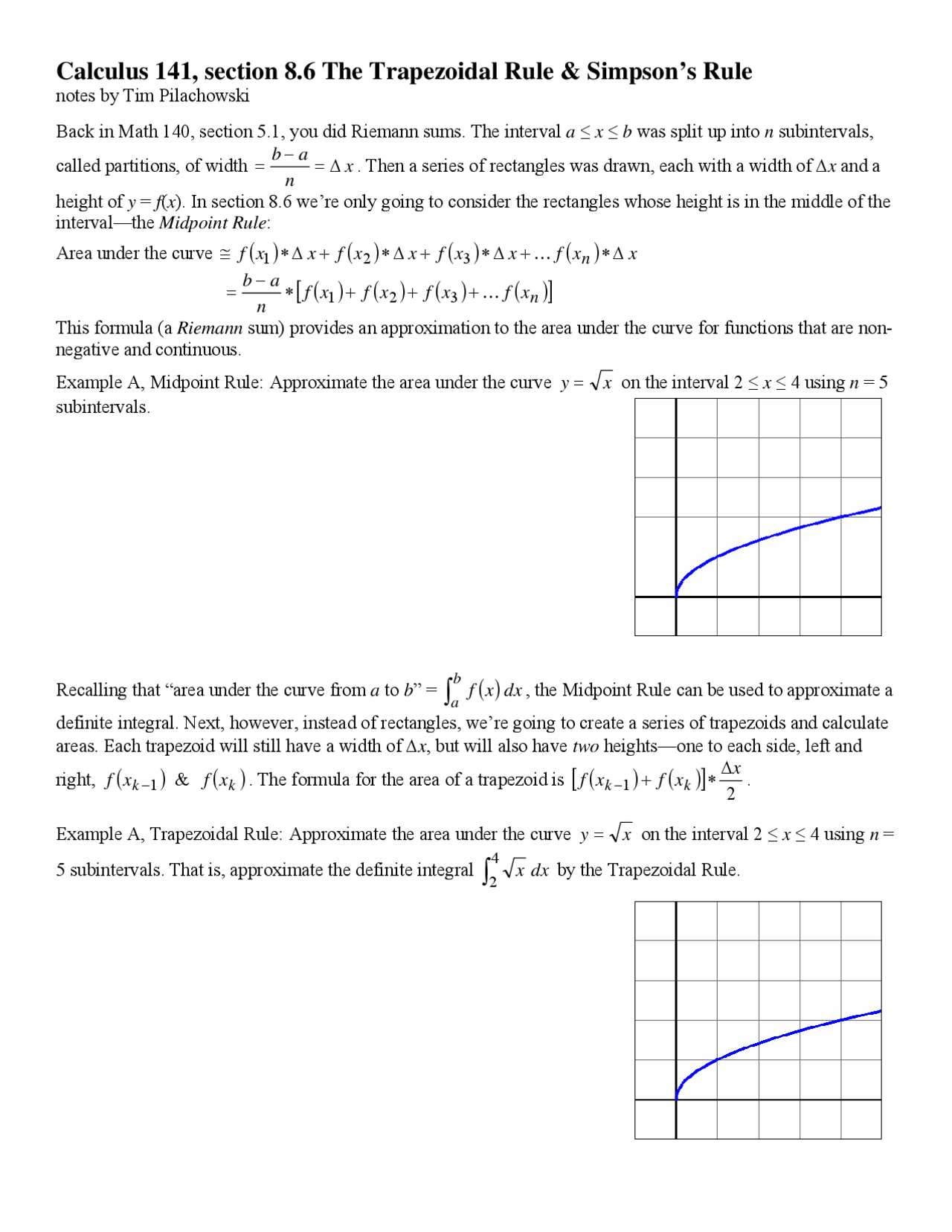 Trapezoidal Rule and Simpson's Rule - Calculus II - Notes | MATH 141 ...