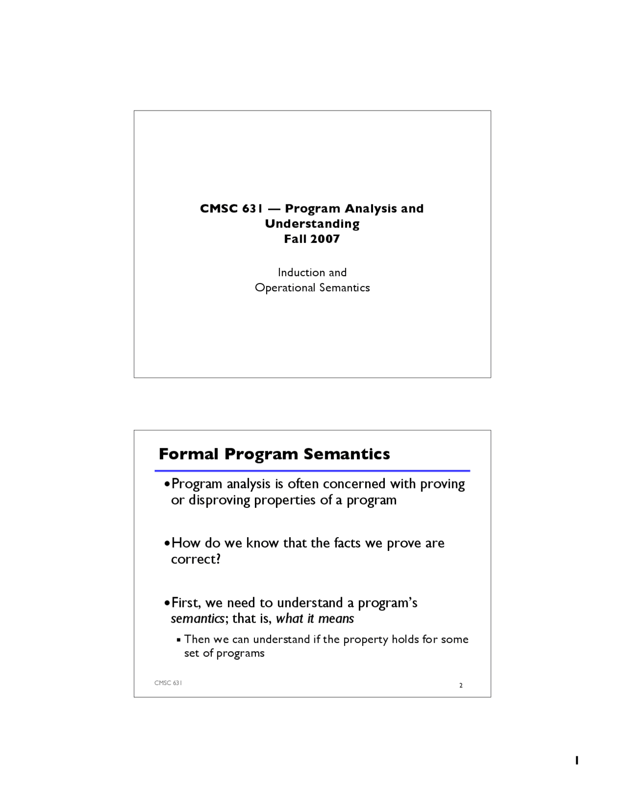 Lecture Slides On Introduction And Operational Semantics Cmsc 631 0714