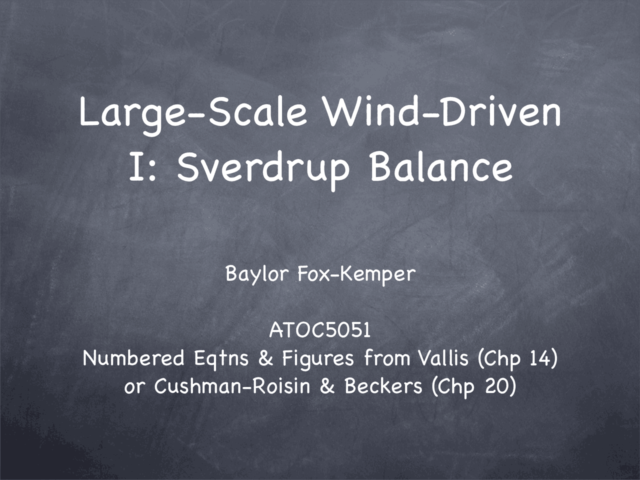 Large Scale Wind Driven I Sverdrup Balance Slides Atoc 5051 Docsity