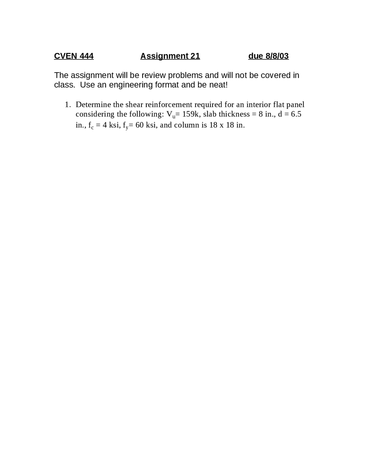 Assignment 21 For Structural Concrete Design Cven 444 Docsity