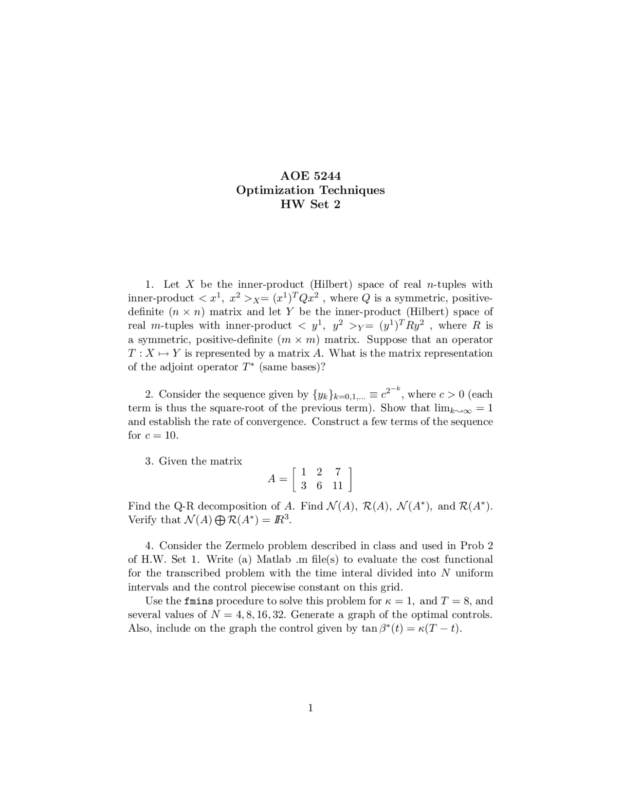 Optimization Techniques Homework Set 2 Aoe 5244 Docsity