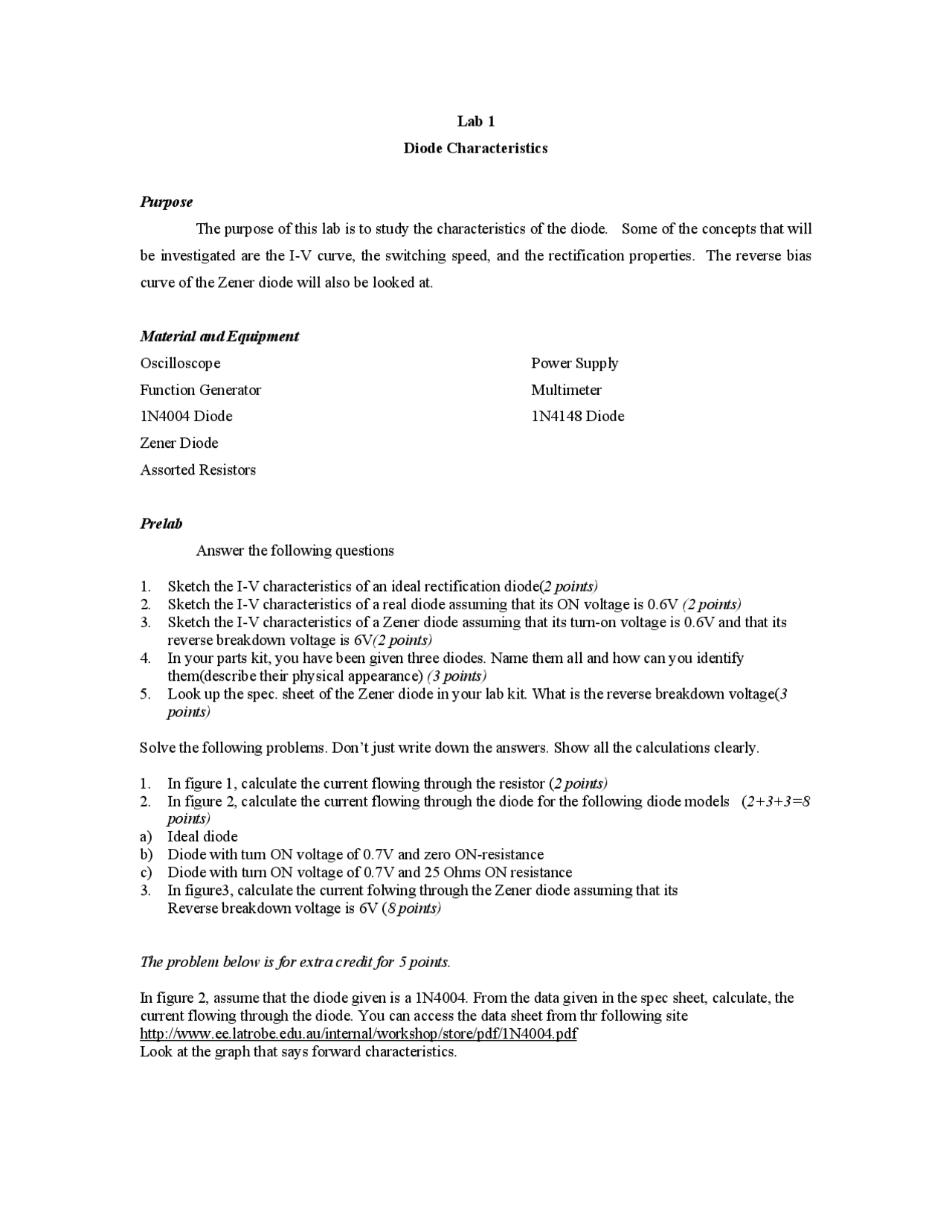 Diode Characteristics Analog Electronics Lab I Entc 350 Lab