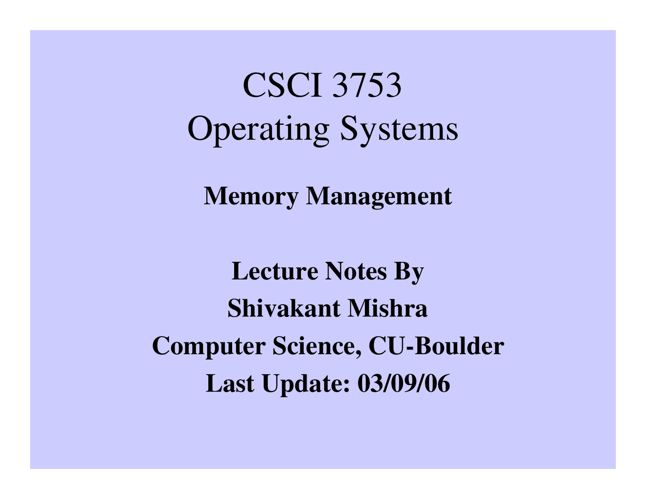 Memory Management Operating Systems Slides Csci 3753 Docsity