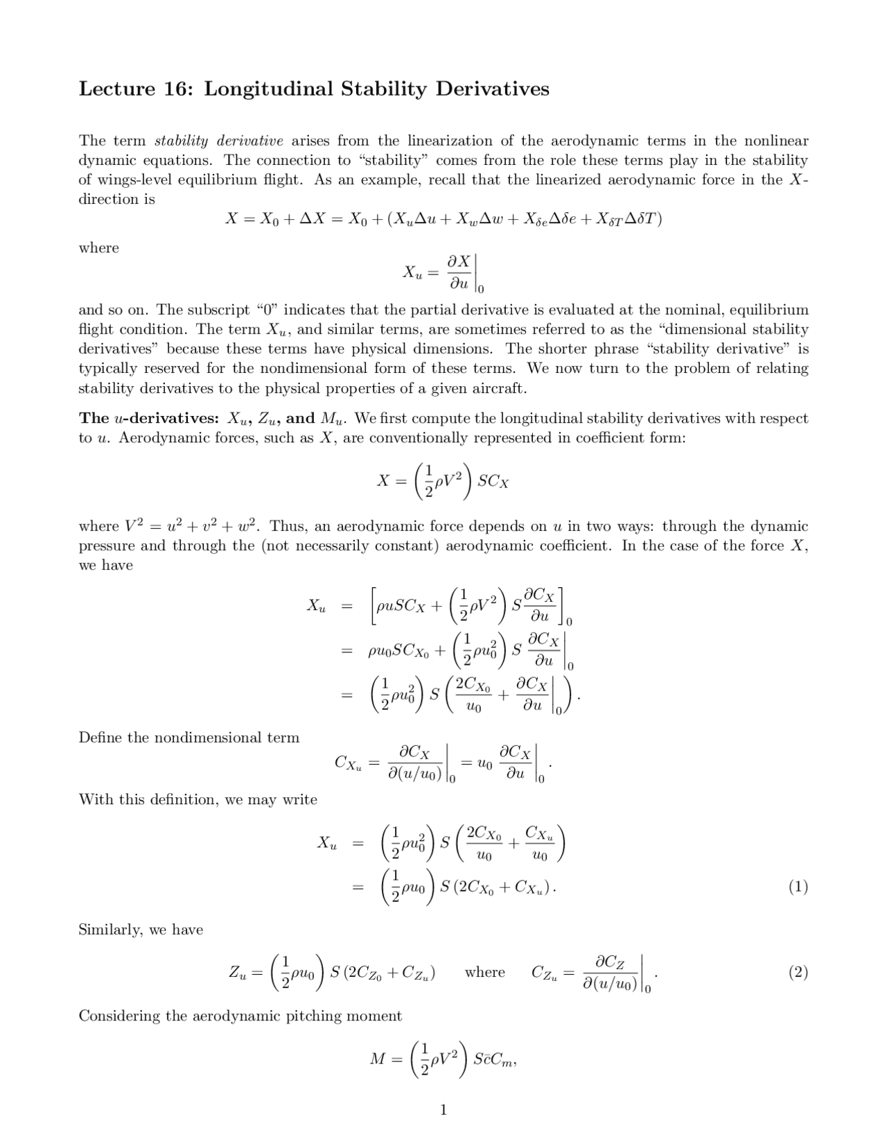 Lecture 16: Longitudinal Stability Derivatives - Stability and Control | AOE 3134 - Docsity