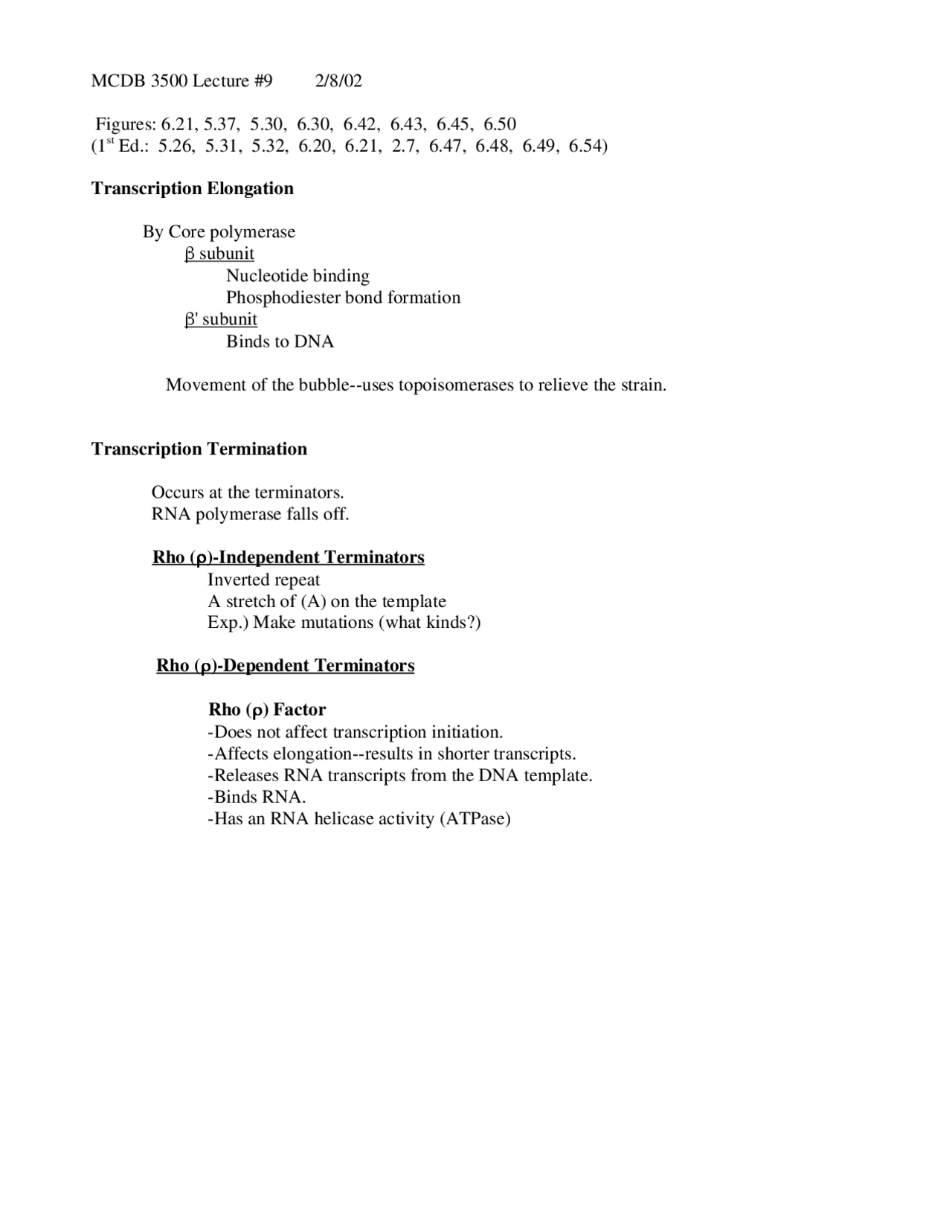 Transcription Elongation Lecture Notes Mcdb 3500 Docsity