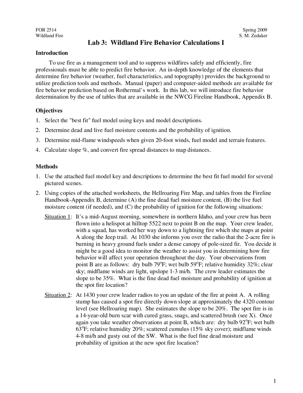 Wildland Fire Behavior Calculations I - Lab 3 | FOR 2514 - Docsity