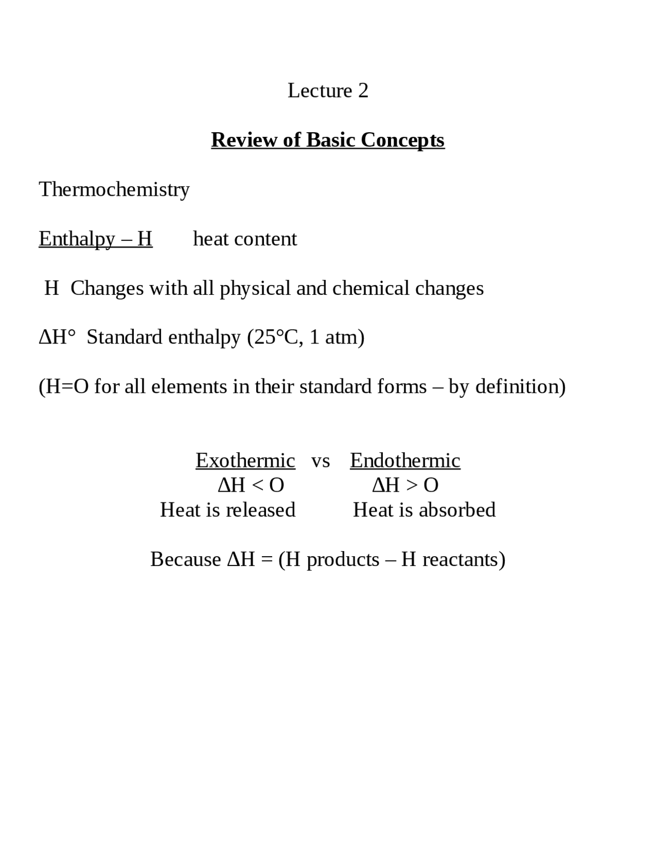 Thermochemistry Lecture Notes Inorganic Chemistry Chem 362 Docsity