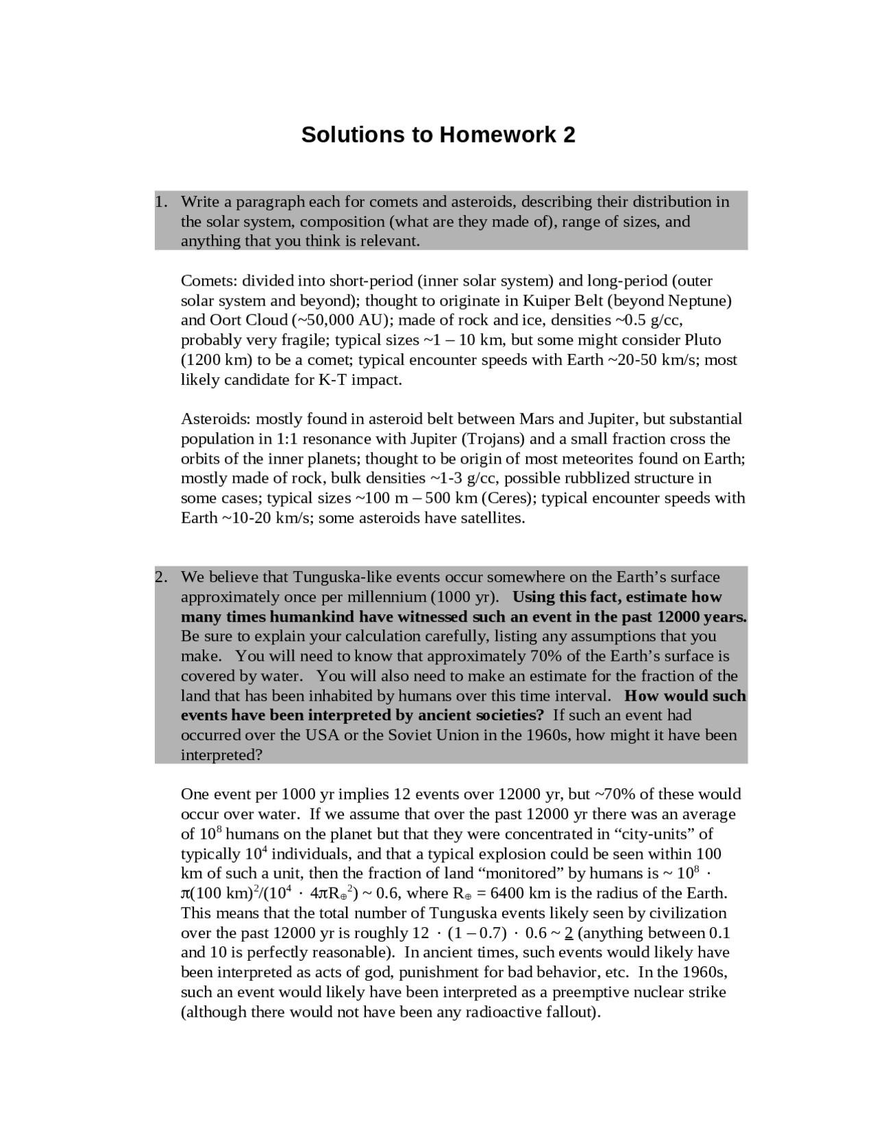 Solutions To Homework 2 Collisions In Space Astr 220 Docsity